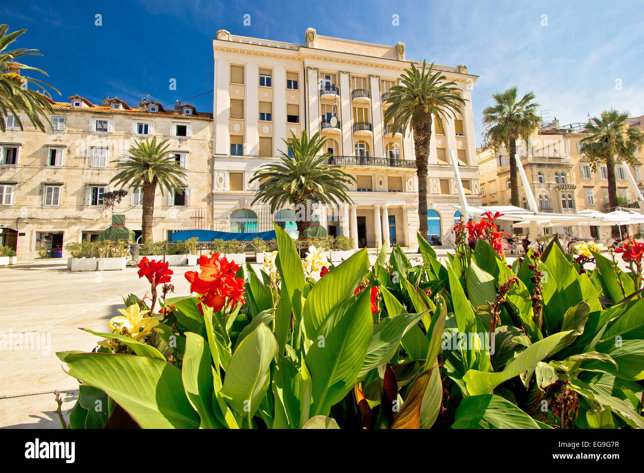 Split Riva waterfront nature and architecture, Dalmatia, Croatia Stock ...