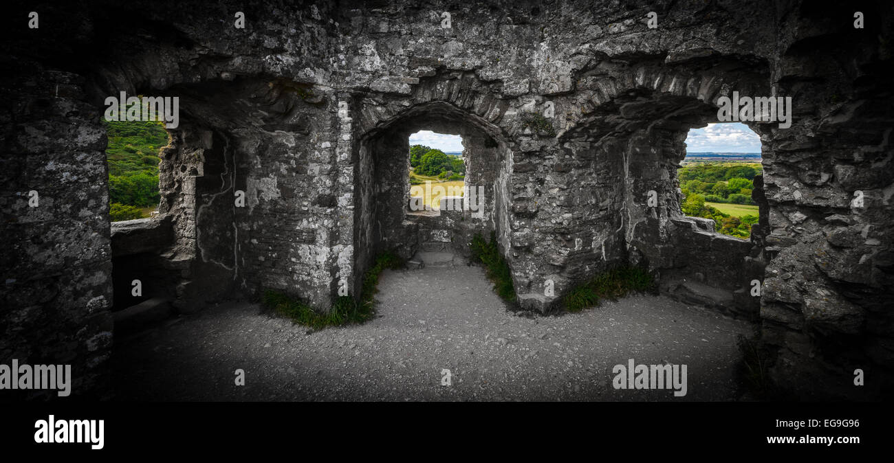 Embrasures in castle wall, Corfe Castle, Dorset, England, UK Stock ...