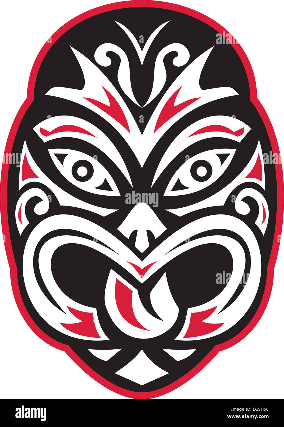 Illustration of a maori tiki moko tattoo mask facing front on isolated ...