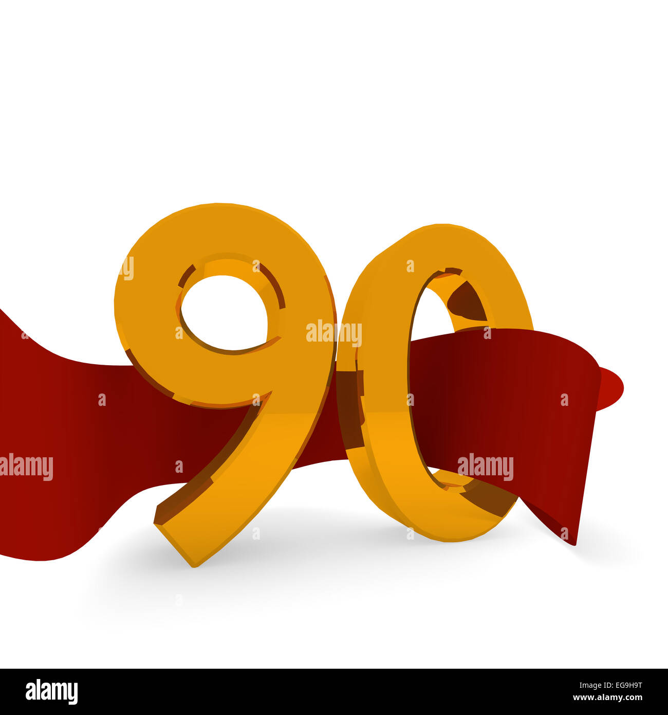 Golden 90 with a red ribbon, jubilee concept Stock Photo - Alamy
