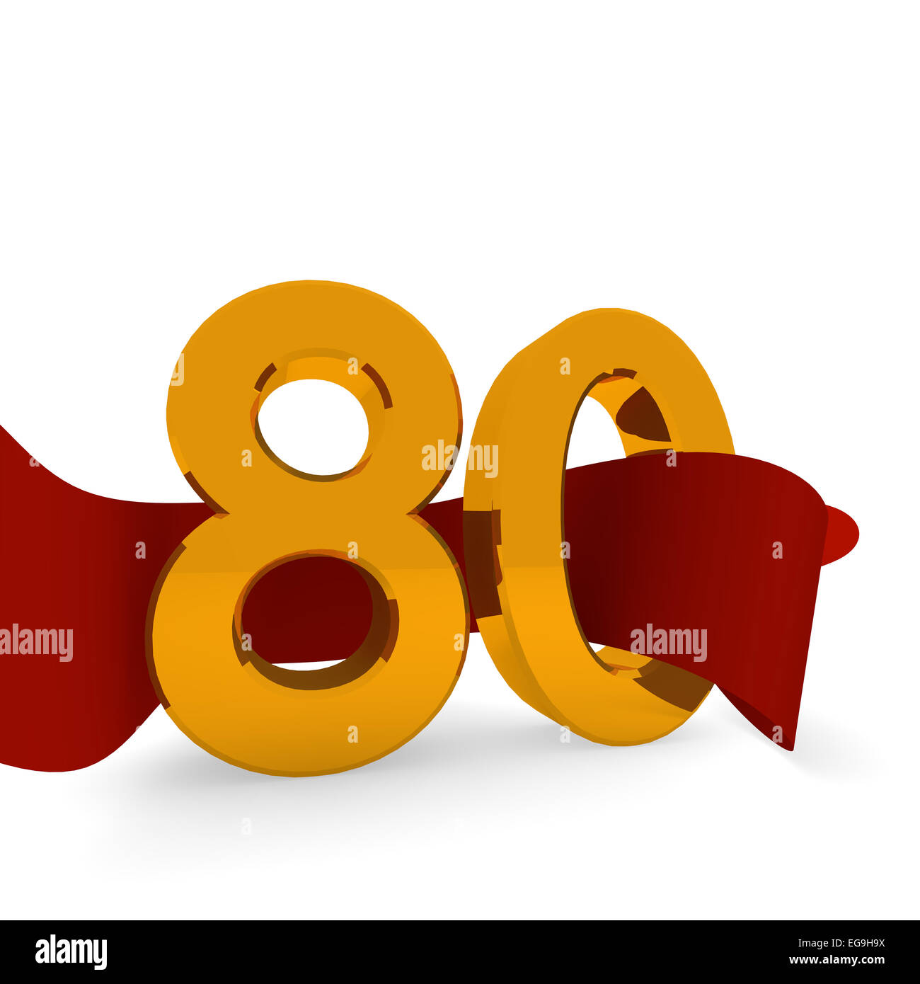 Golden 80 with a red ribbon, jubilee concept Stock Photo - Alamy