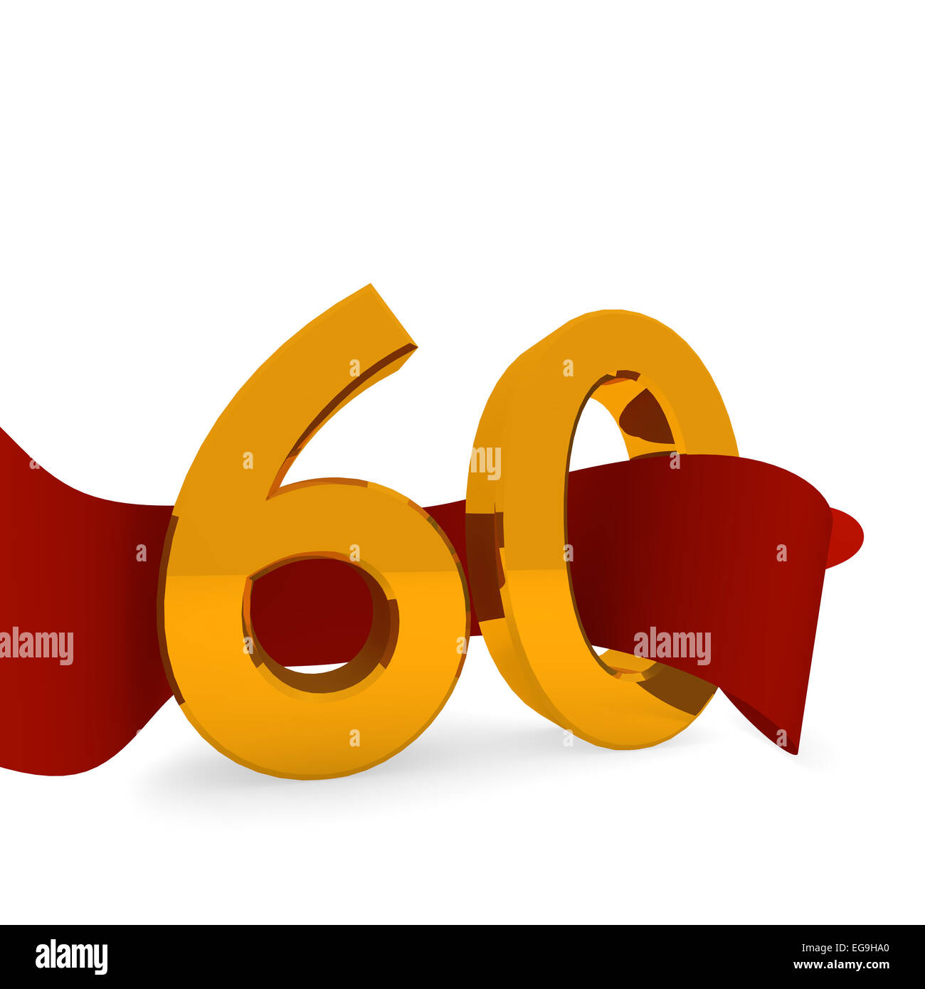 Golden 60 with a red ribbon on a white background Stock Photo - Alamy