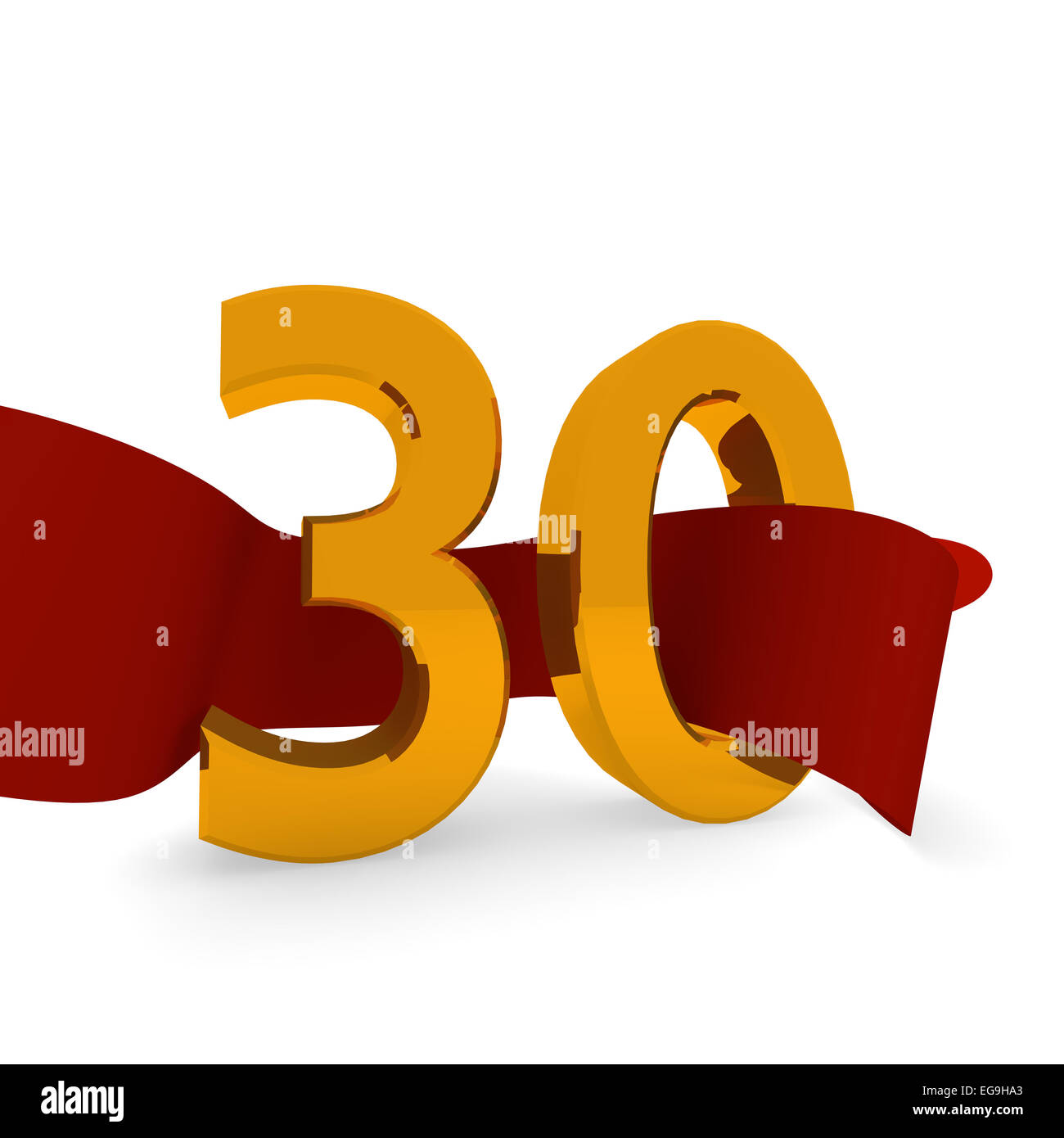 Golden 30 with a red ribbon, jubilee concept in 3d Stock Photo - Alamy