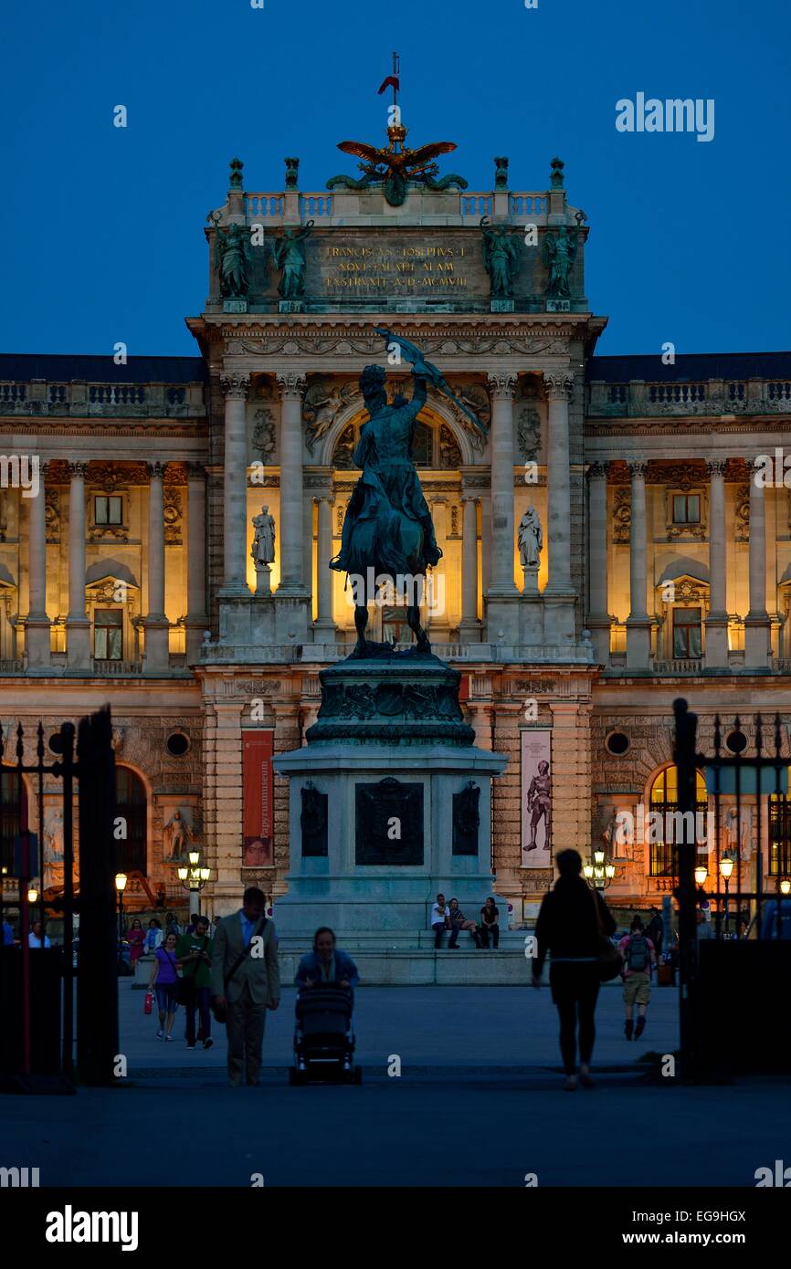 Hofburg Palace at Heldenplatz square with the equestrian monument of ...
