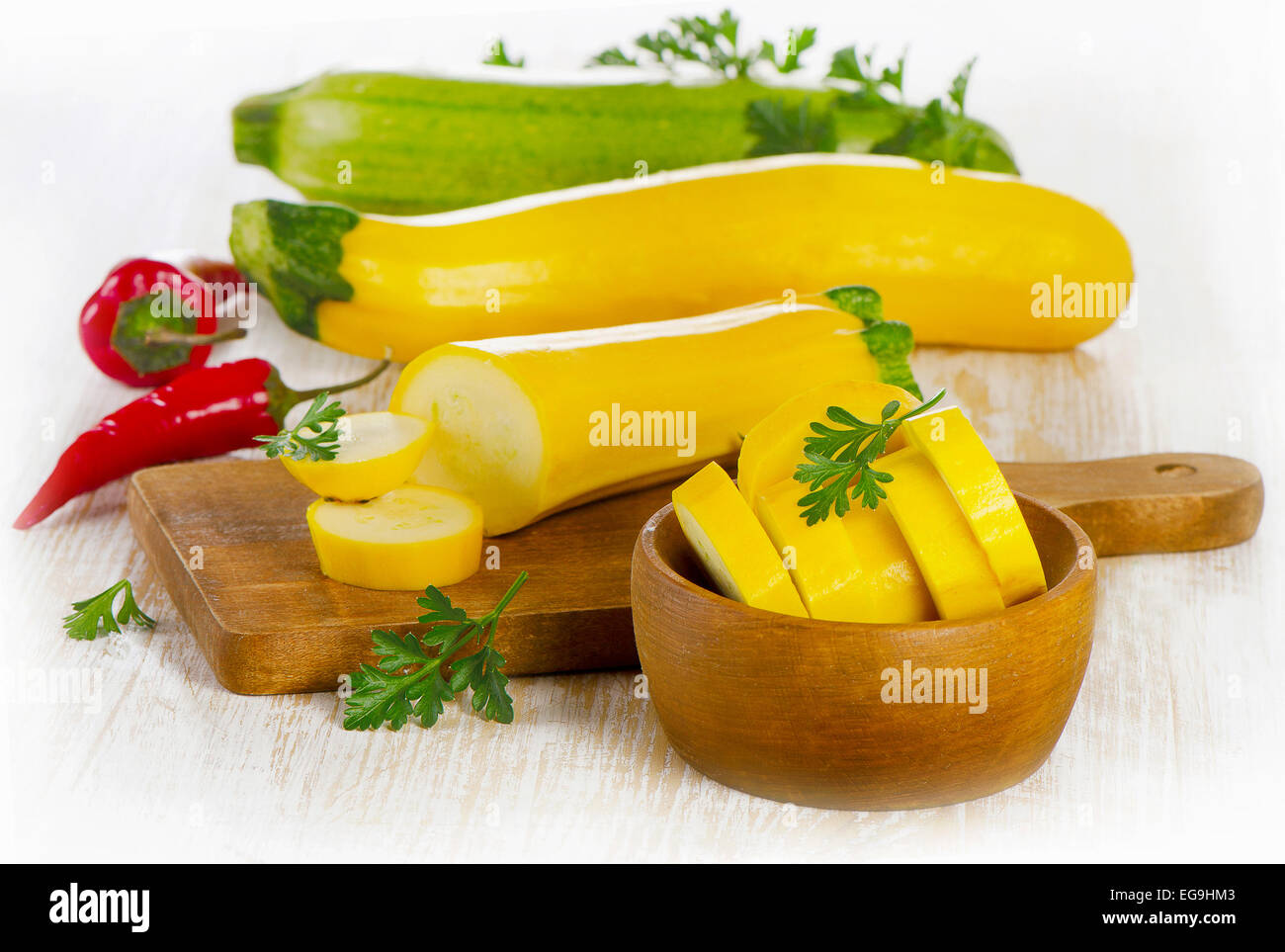 Zucchini on cutting board. Selective focus Stock Photo - Alamy