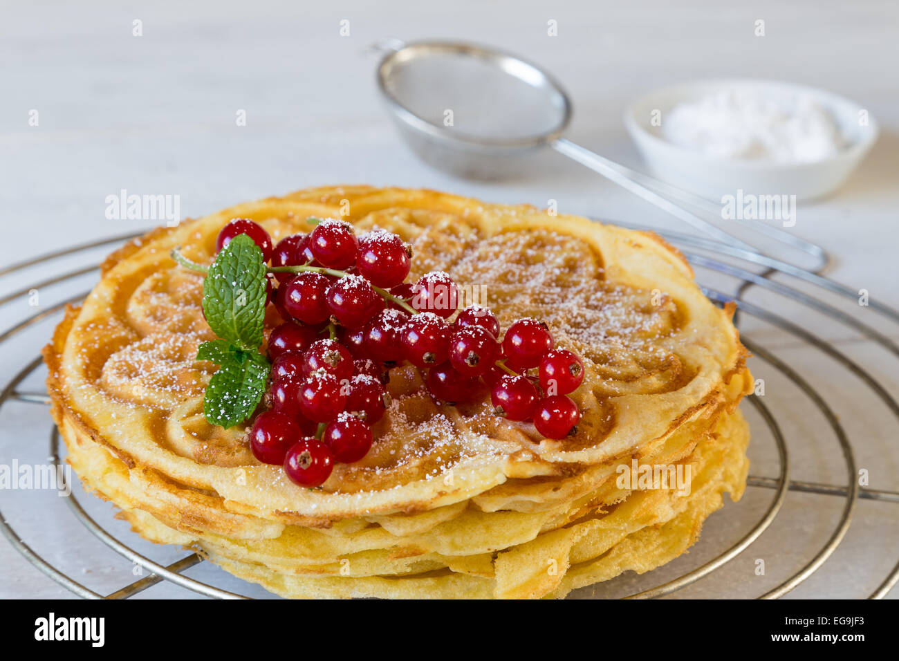 stacked homemade waffles to cool stored Stock Photo - Alamy