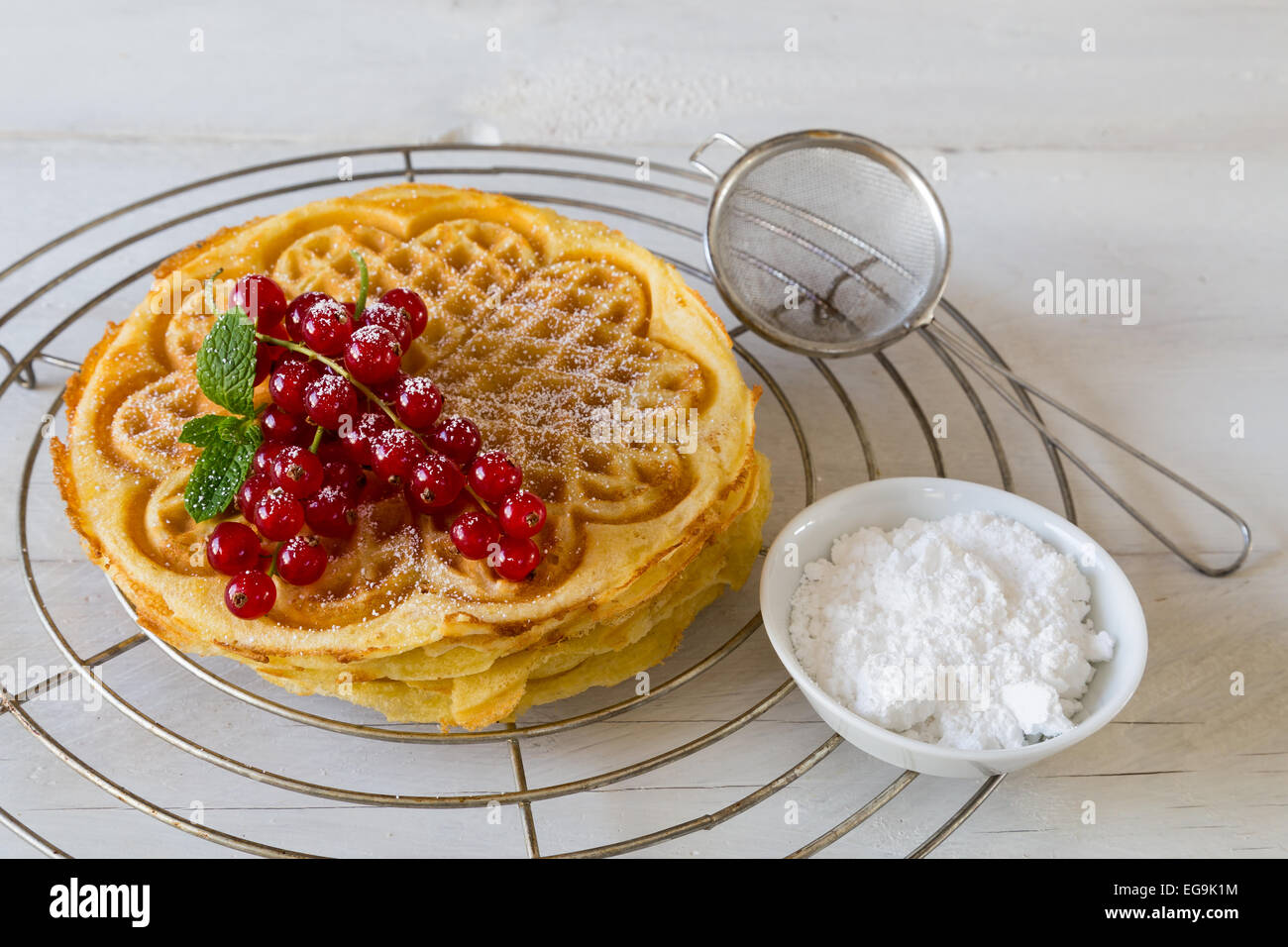 stacked homemade waffles to cool stored Stock Photo - Alamy
