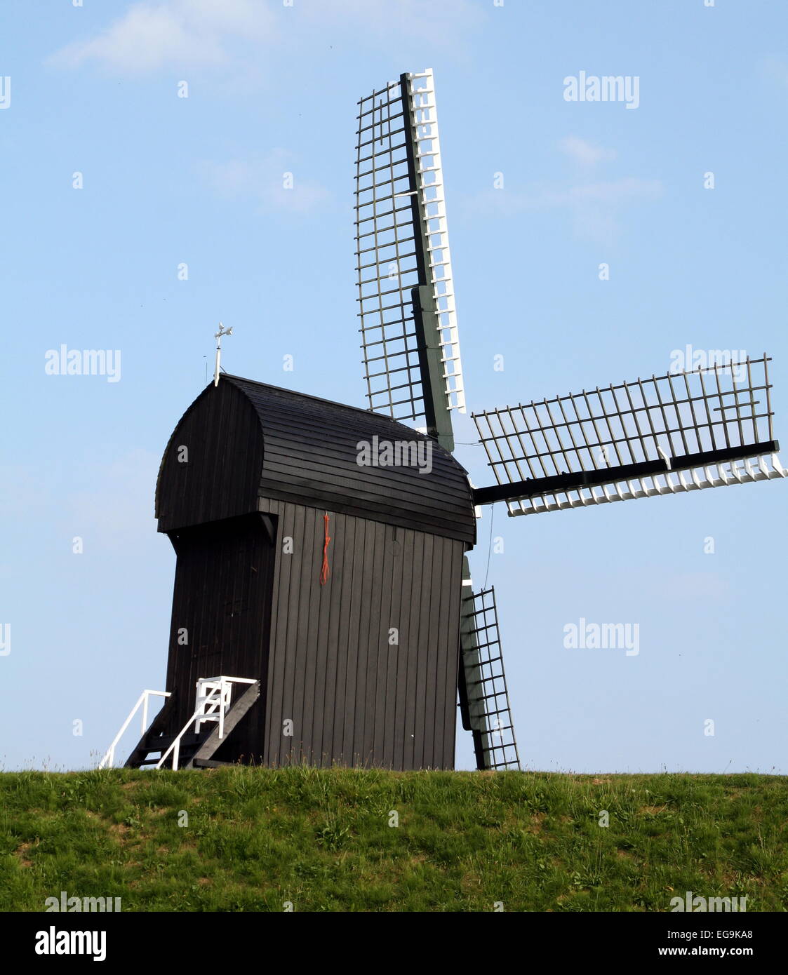 Wooden windmill in the fortress of Bourtange. Netherlands Stock Photo ...
