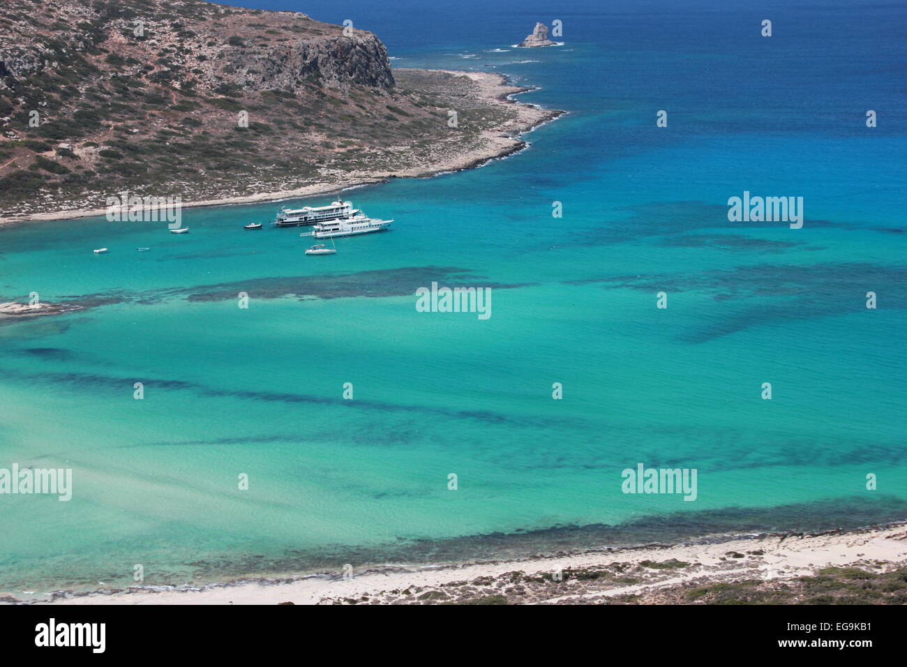 Boats in Balos lagoon, Crete, Greece Stock Photo - Alamy