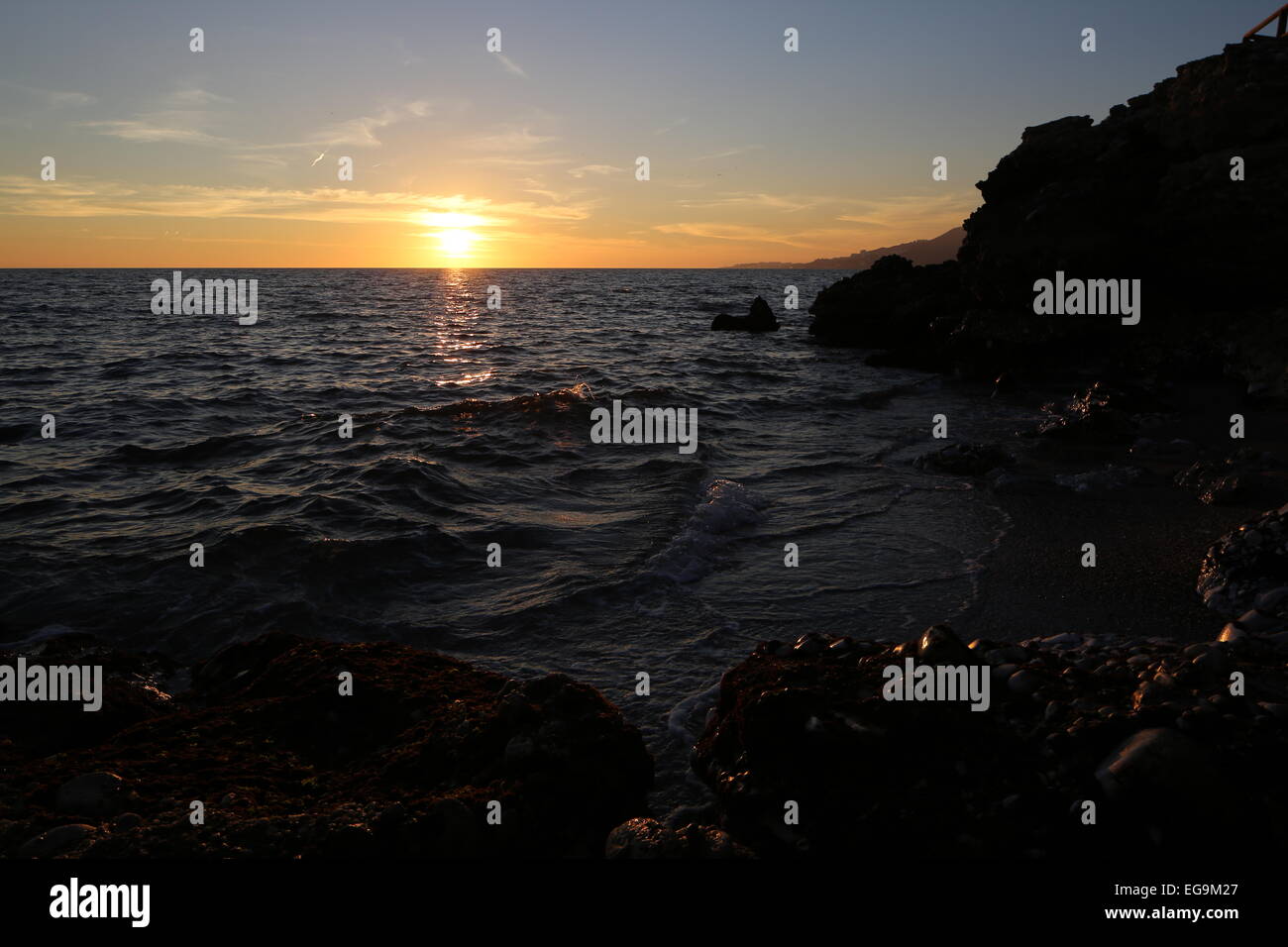 Mijas beach seascape spanish sunset andalusia Stock Photo - Alamy