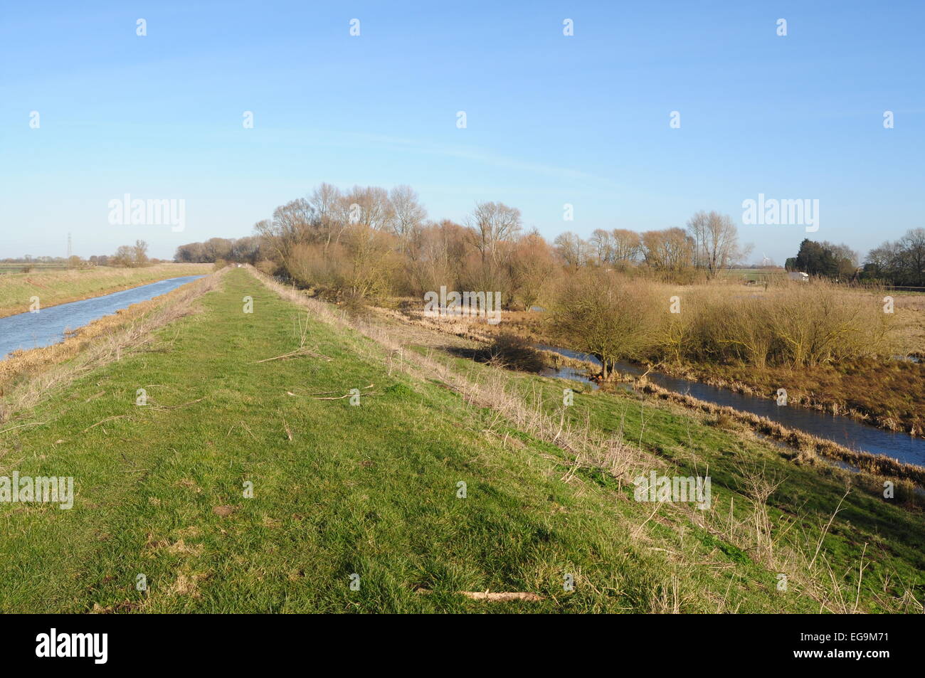 The River Glen, left, and Baston Fen Nature Reserve, Lincolnshire Fens ...