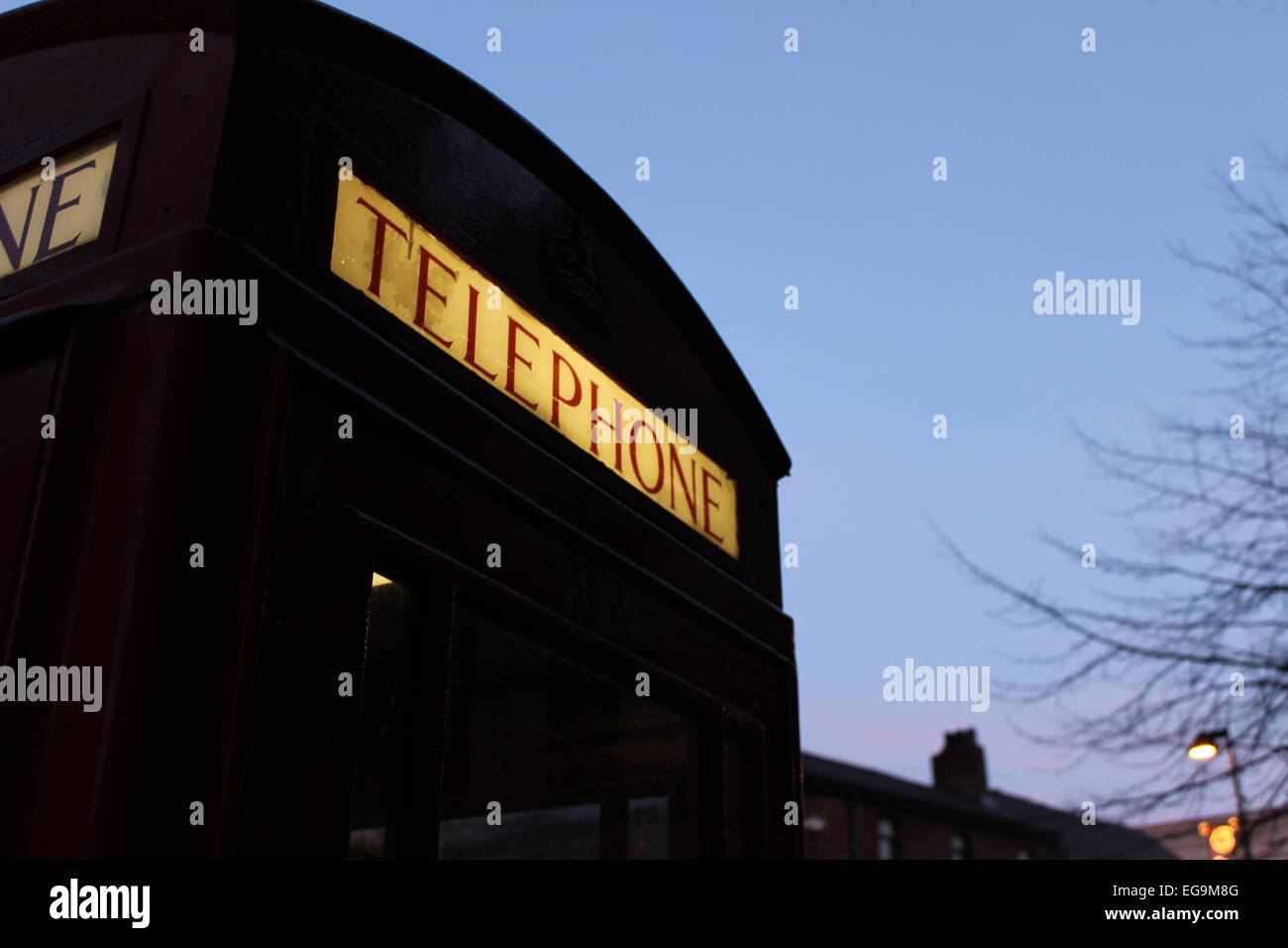 Low angle close up of telephone box with clear sky hi-res stock ...