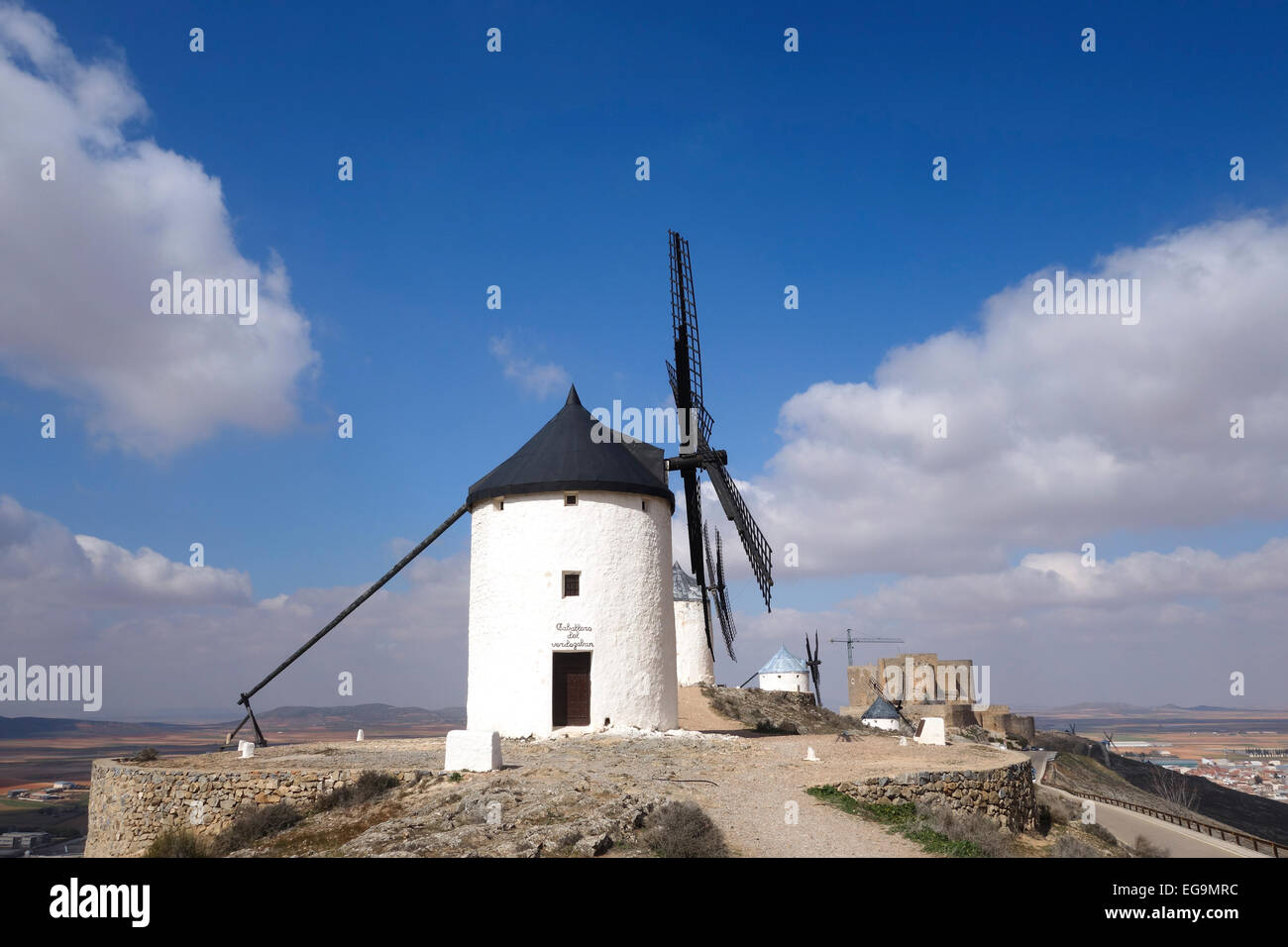 Spanish Windmills and Castle of Consuegra in the province of Toledo ...