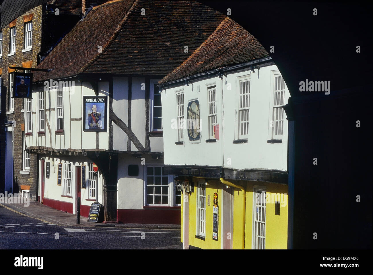 Looking through the Barbican & Toll bridge to Sandwich, Kent towards ...