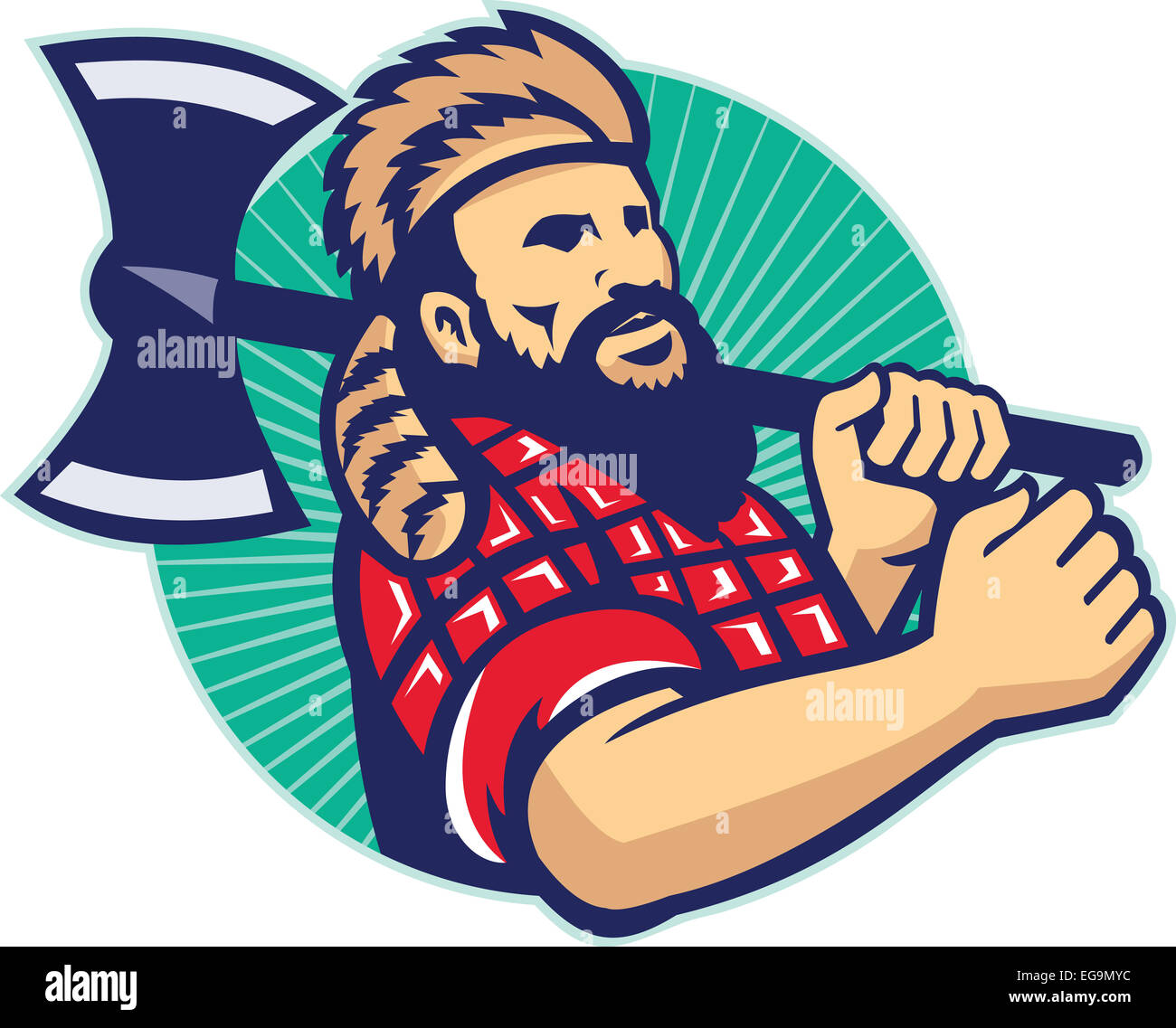 Illustration of lumberjack arborist forester logger holding an axe set ...