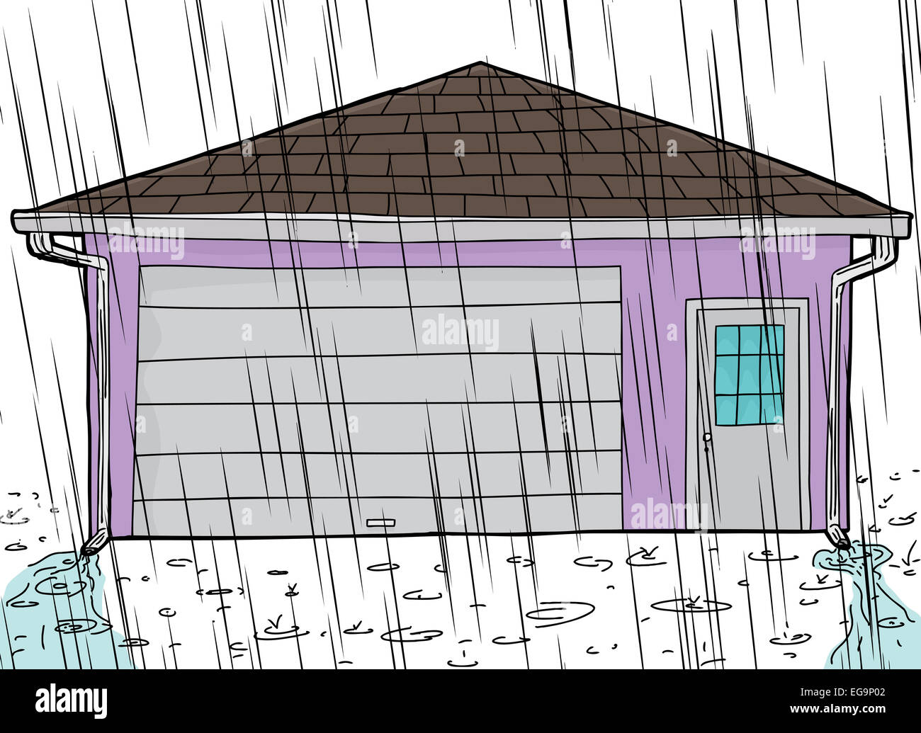Hand drawn cartoon garage with rain spouts Stock Photo - Alamy
