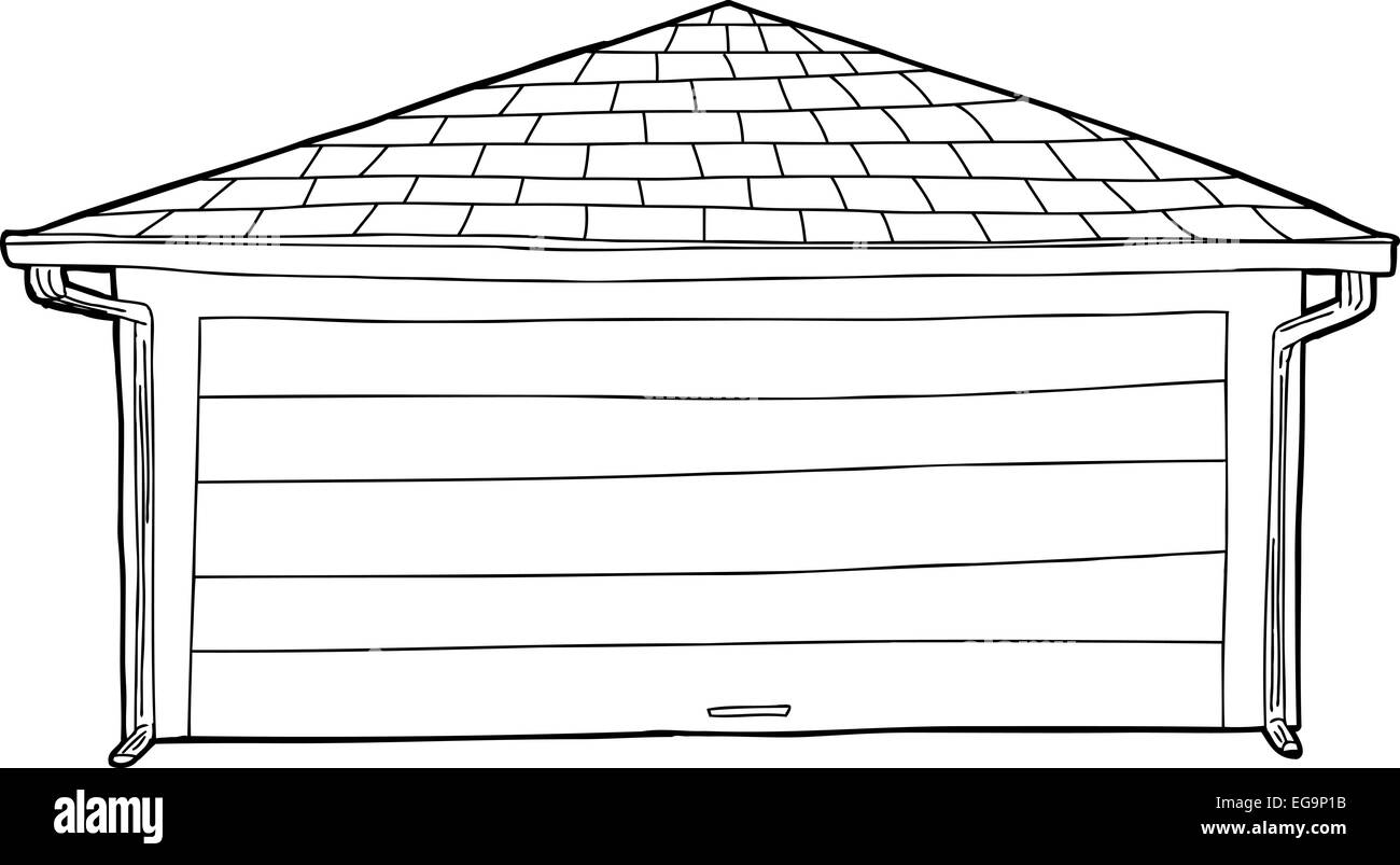 Hand drawn single residential garage with closed door Stock Photo - Alamy