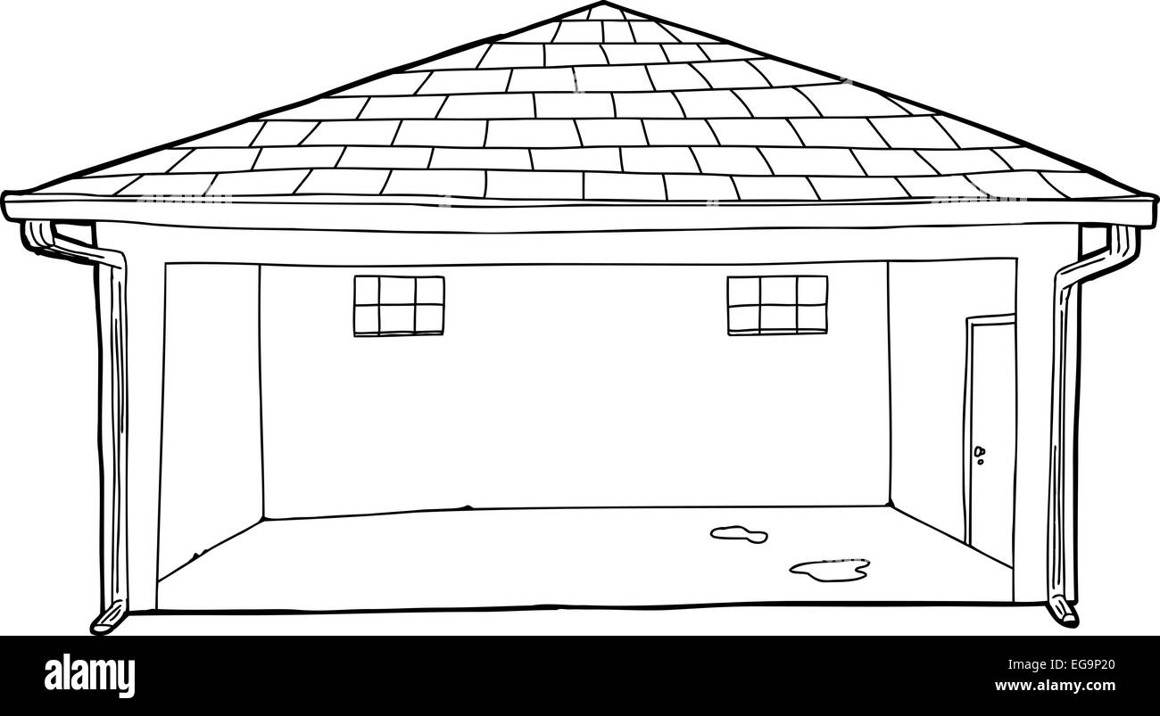 Outline of empty open garage with oil stains Stock Photo - Alamy