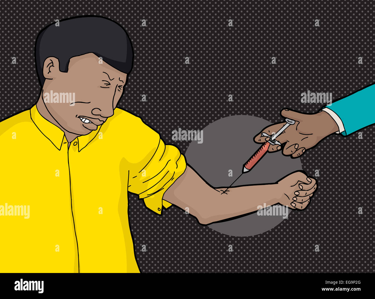 Cartoon of African man in yellow giving blood for test Stock Photo - Alamy