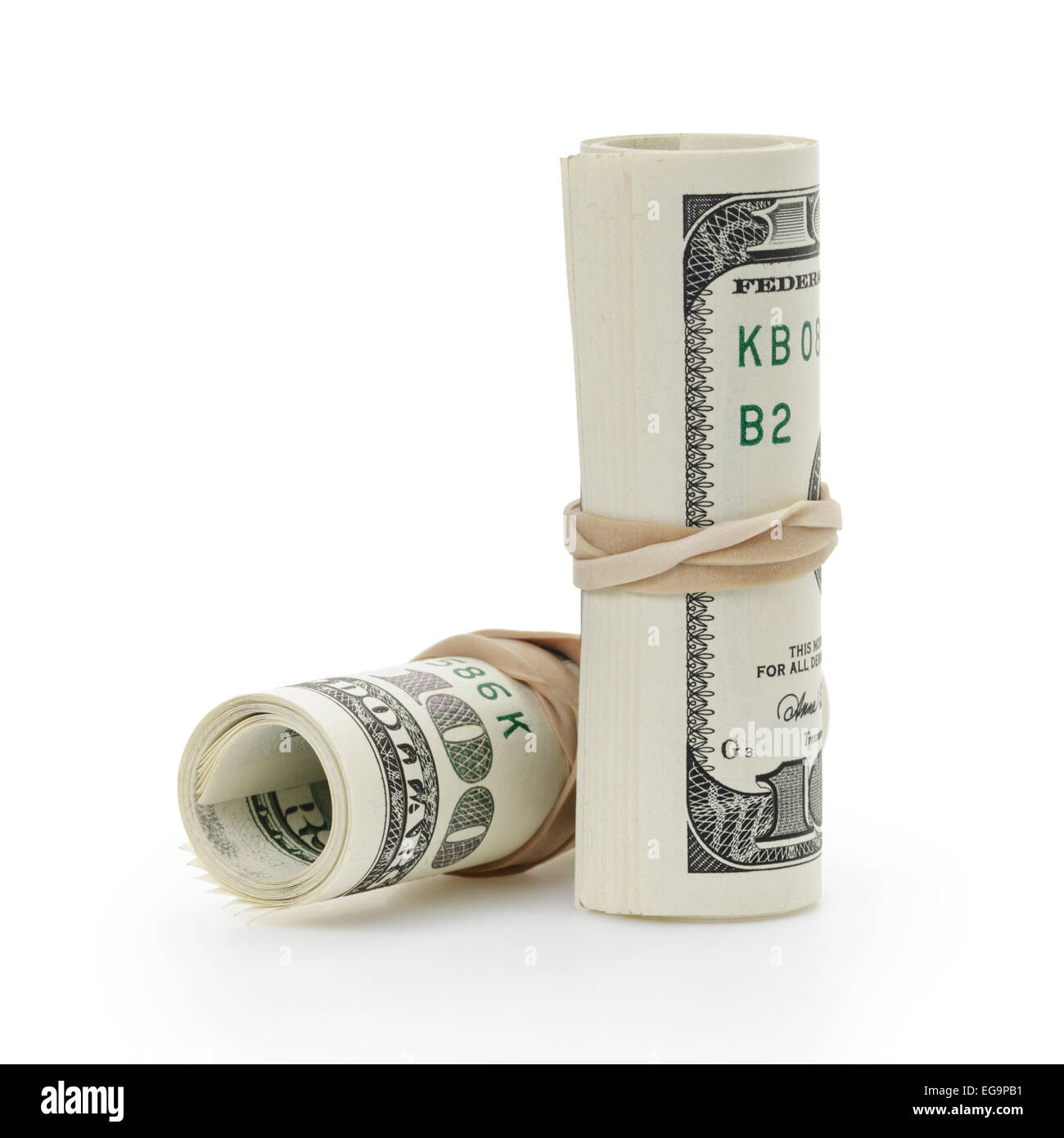rolled hundred dollar banknotes tied with rubberband Stock Photo - Alamy
