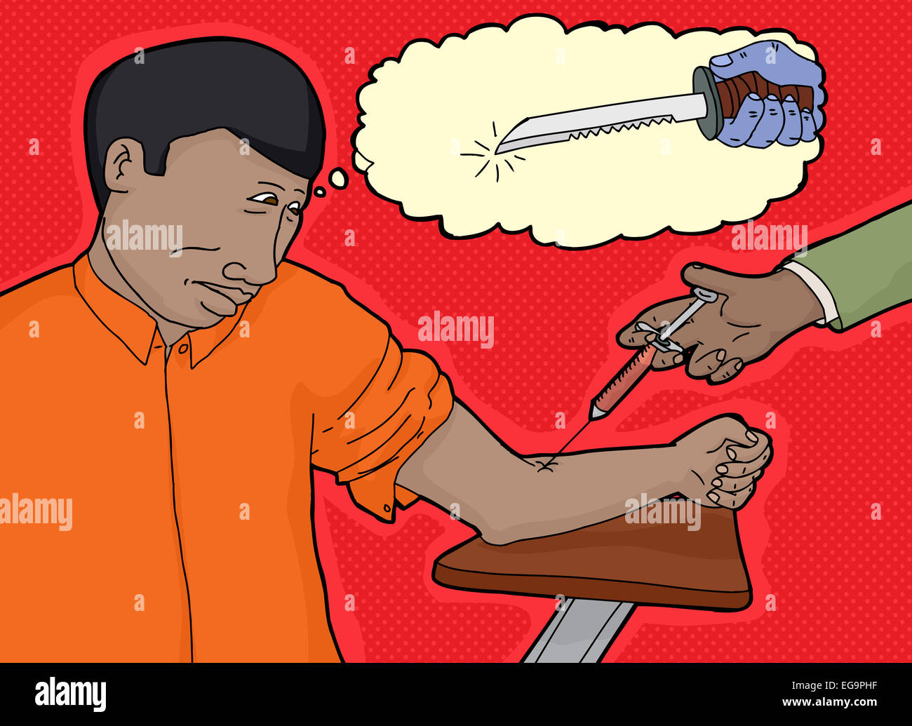 Cowardly man worried about pain from a hypodermic needle Stock Photo ...