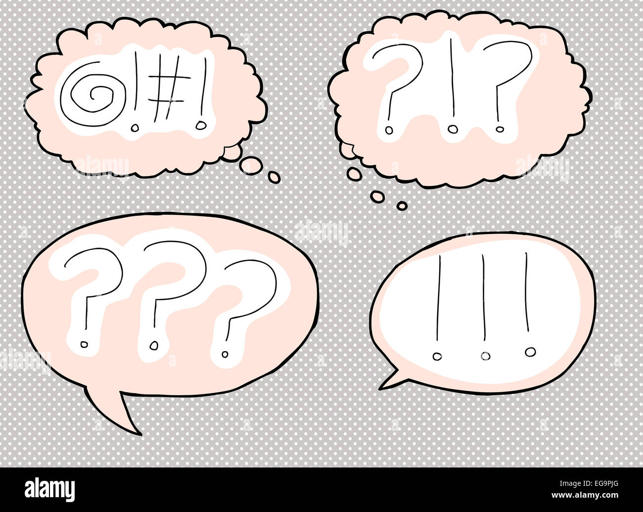 Four various exaggerated expression icons in bubbles Stock Photo - Alamy