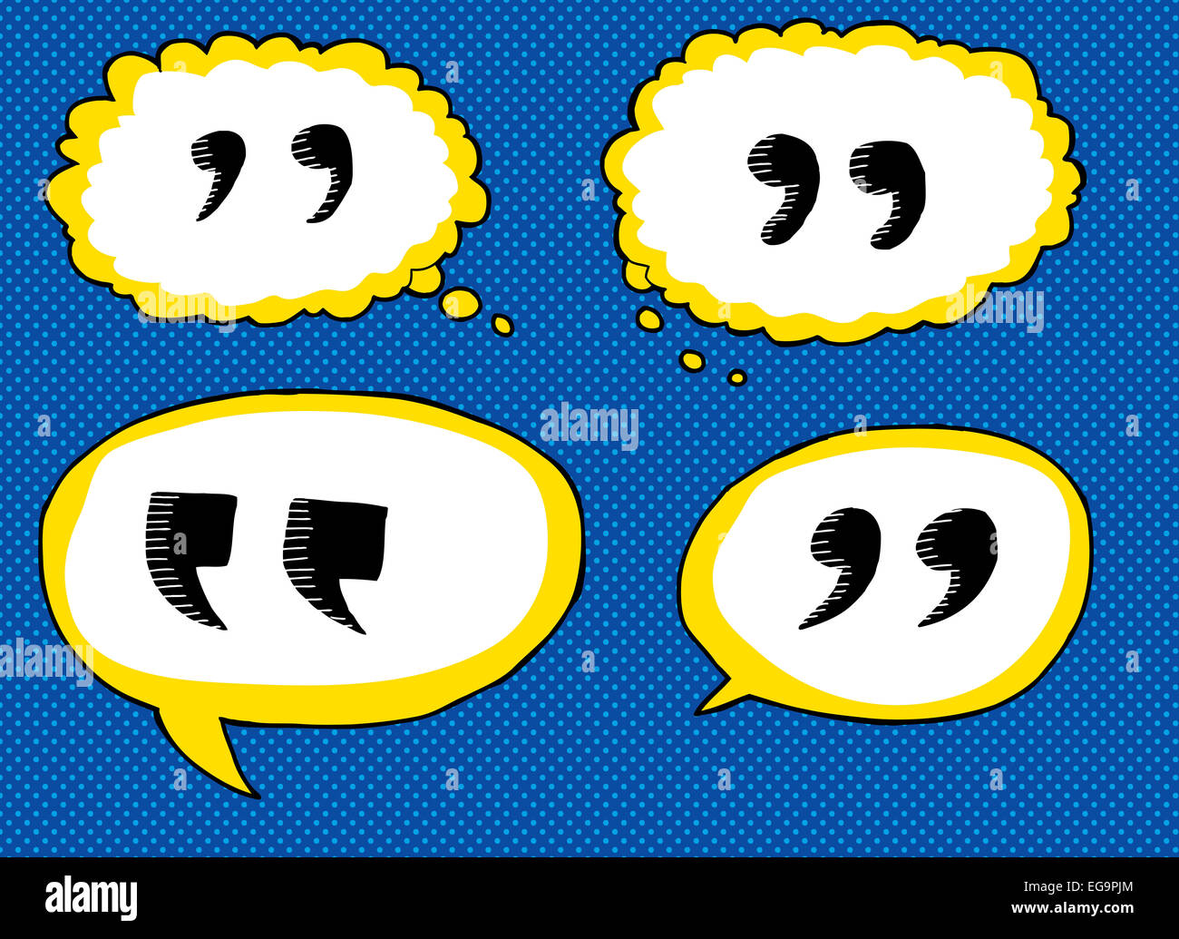 Hand drawn cartoon quotation marks in dialog bubbles Stock Photo - Alamy