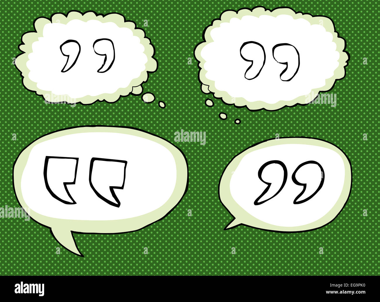 Hand drawn cartoon quotation marks over green Stock Photo - Alamy