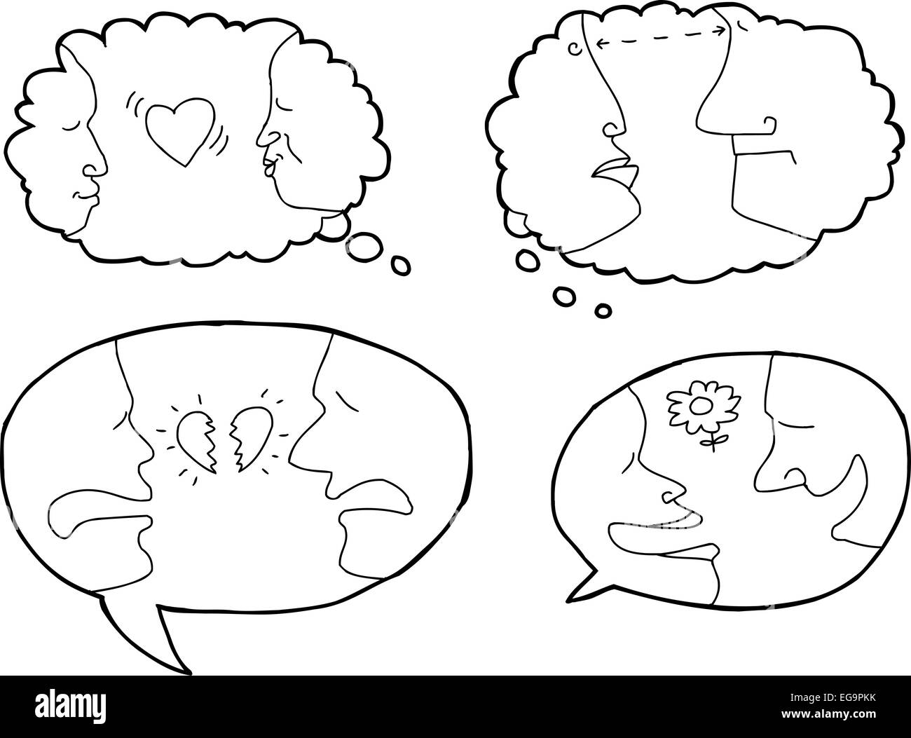 Outlined dialog bubbles with people in relationships Stock Photo - Alamy