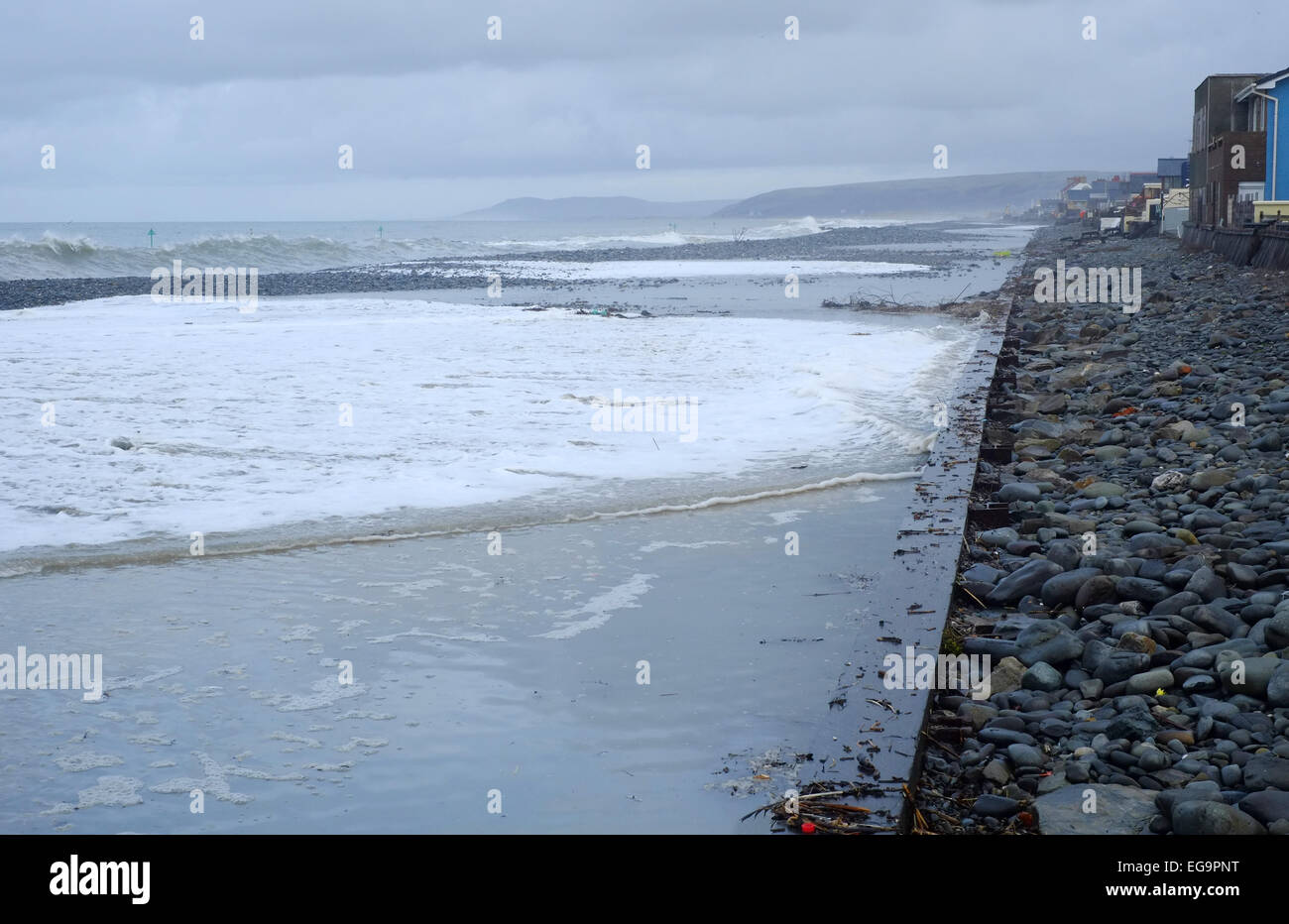 High tide flooding in Borth, Ceredigion, Wales Stock Photo - Alamy