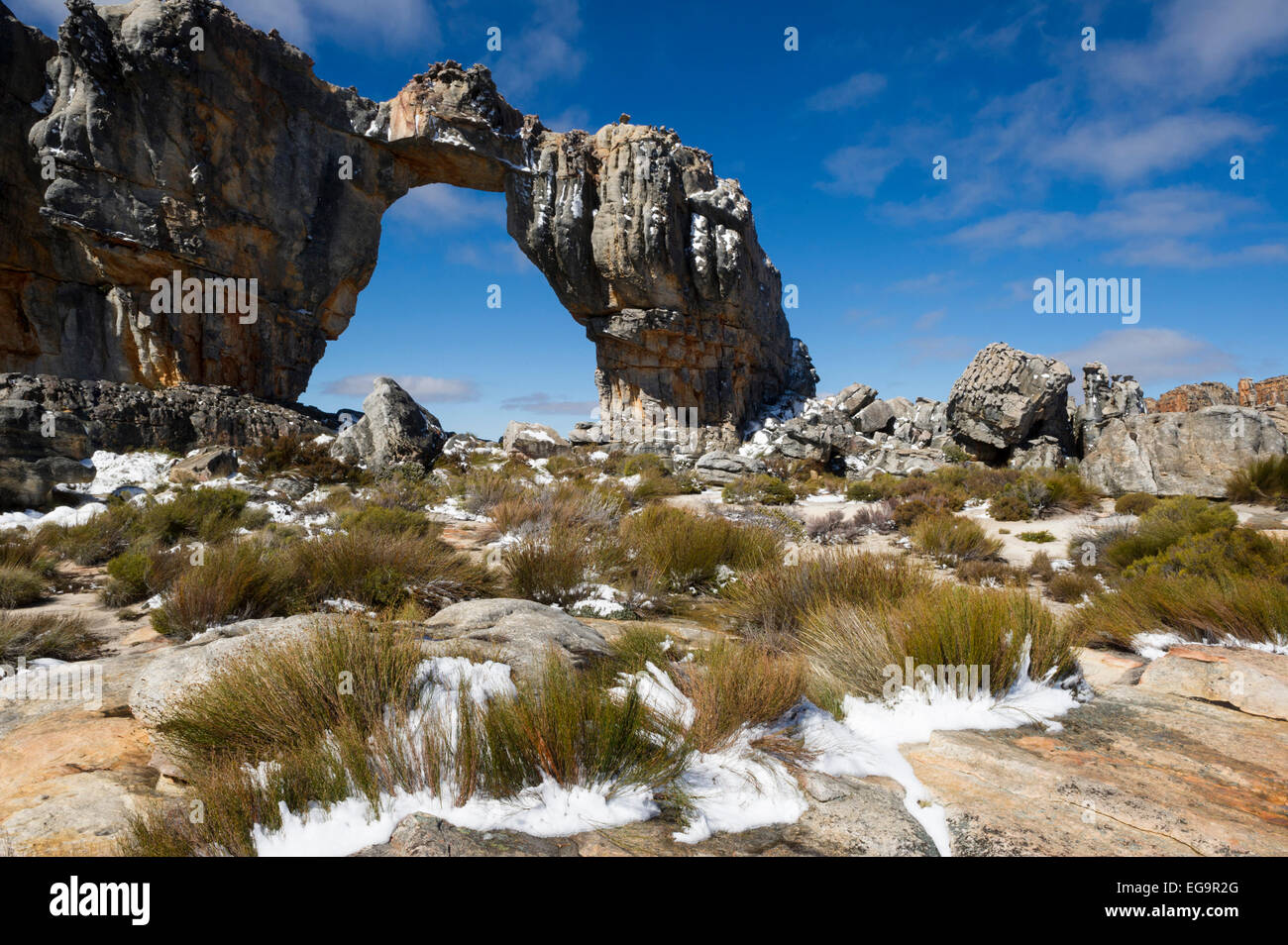 Wolfberg Arch in snow, Cederberg Wilderness, South Africa Stock Photo ...