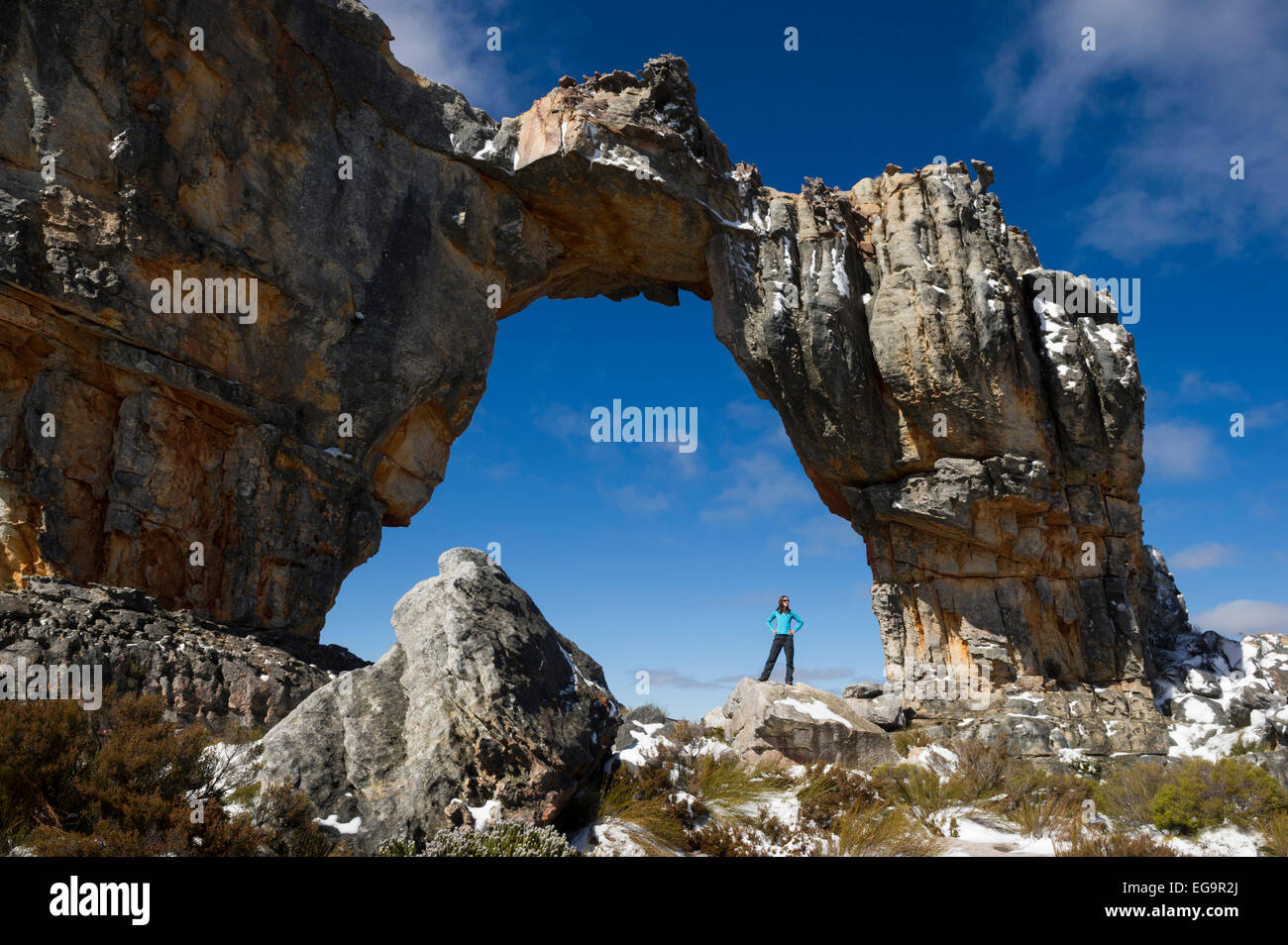 Hiker at Wolfberg Arch, Cederberg Wilderness, South Africa Stock Photo ...