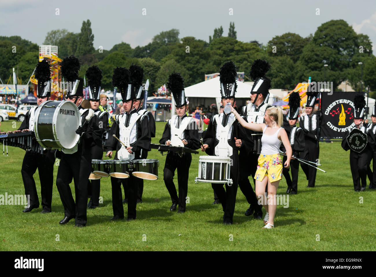 Marching band at open air carnival day in Chesterfield Derbyshire ...