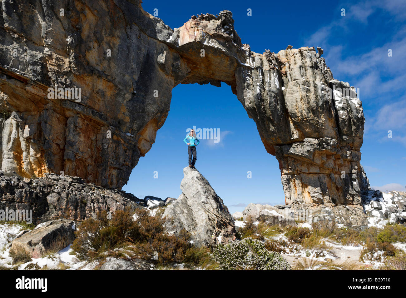 Hiker at Wolfberg Arch, Cederberg Wilderness, South Africa Stock Photo ...