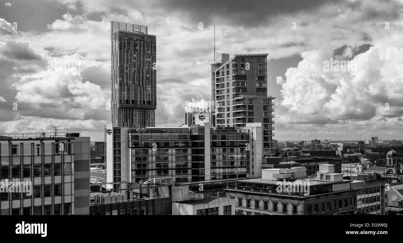 High level view across tops of Manchester roof scape toward Betham ...