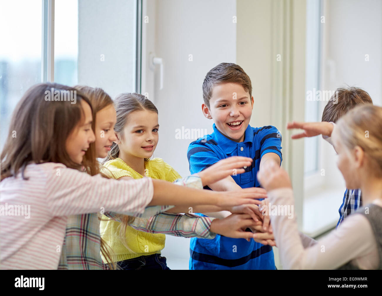 School Boys Children Putting Hands High Resolution Stock Photography ...