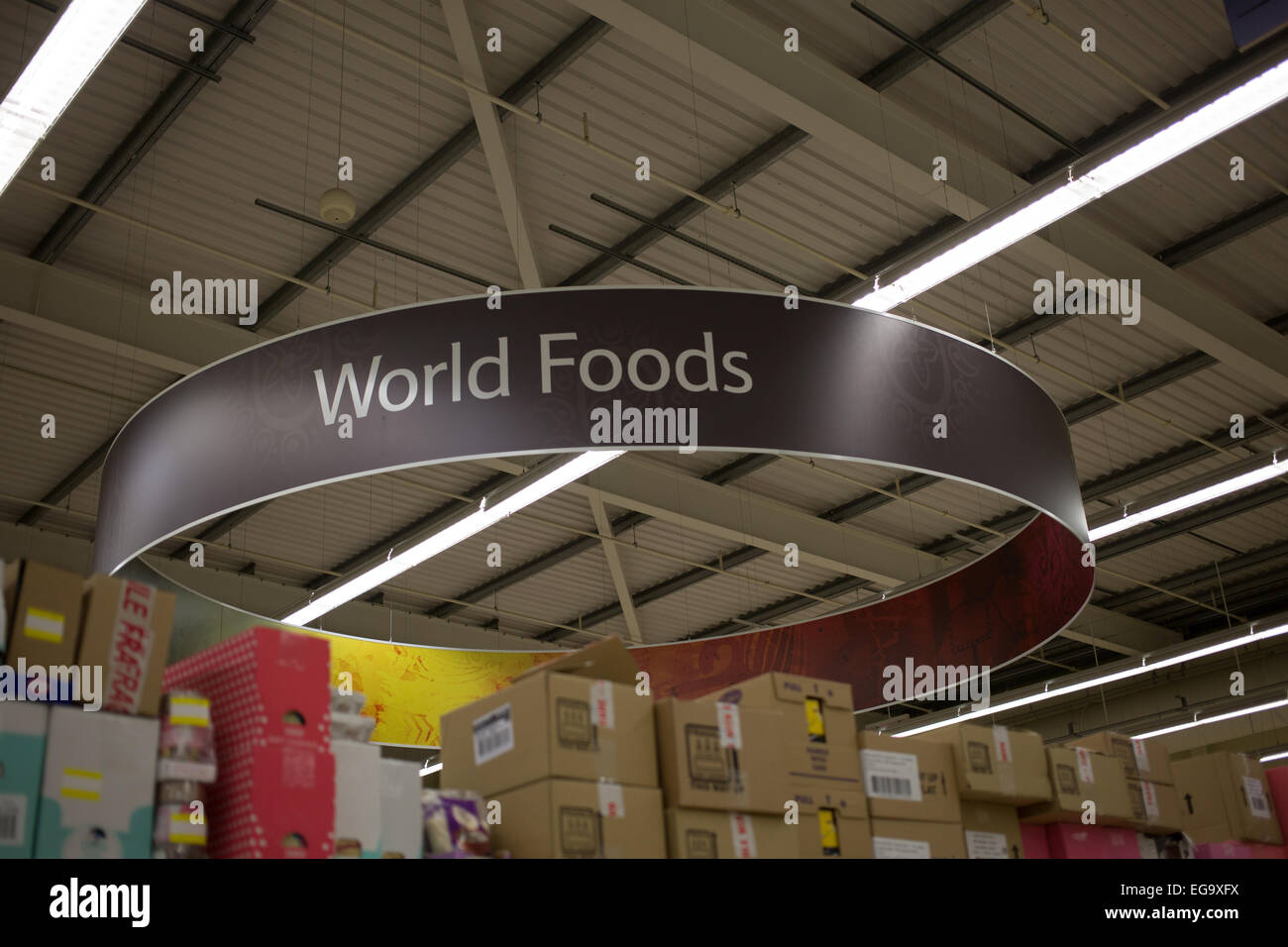 Tesco World foods sign Stock Photo - Alamy