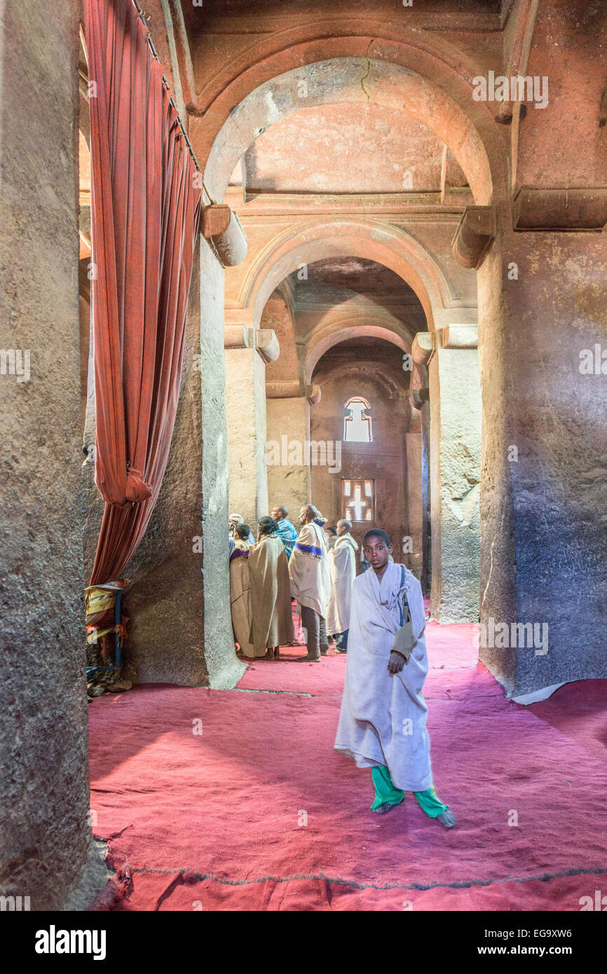 Inside of a Bete Medhane Alem church in Lalibela Ethiopia Stock Photo ...