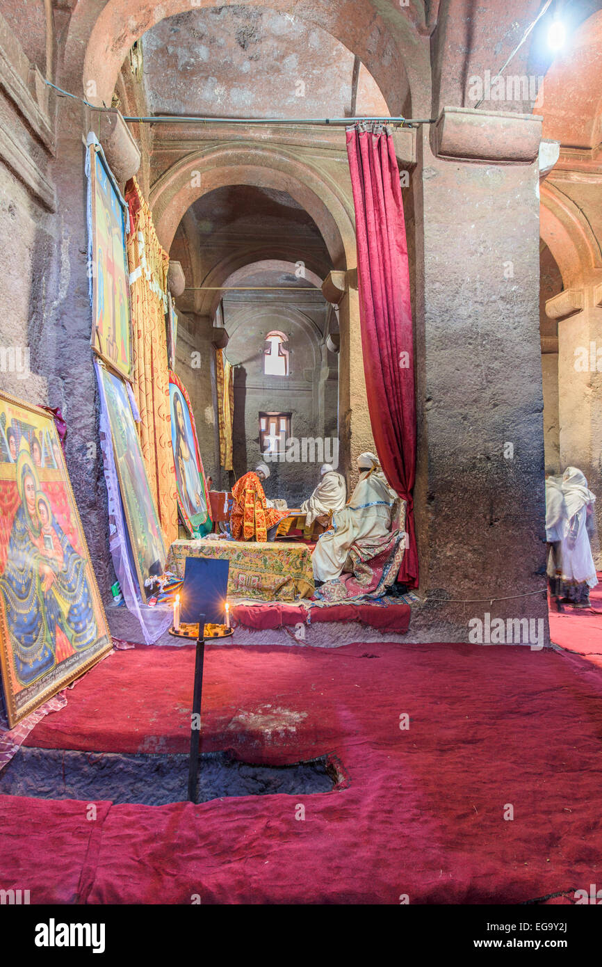 Inside of a Bete Medhane Alem church in Lalibela Ethiopia Stock Photo ...