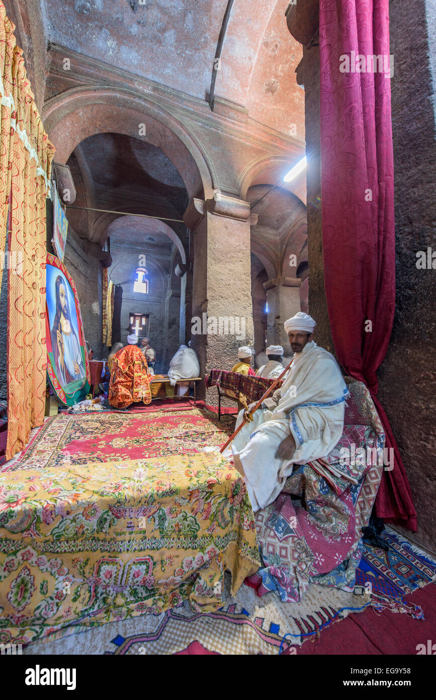 Inside of a Bete Medhane Alem church in Lalibela Ethiopia Stock Photo ...