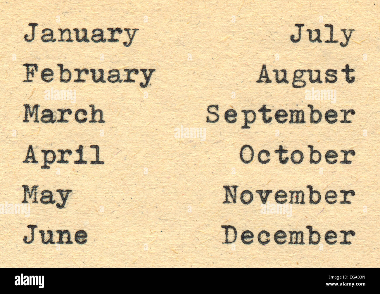 Names of months written with a typewriter on old paper Stock Photo - Alamy