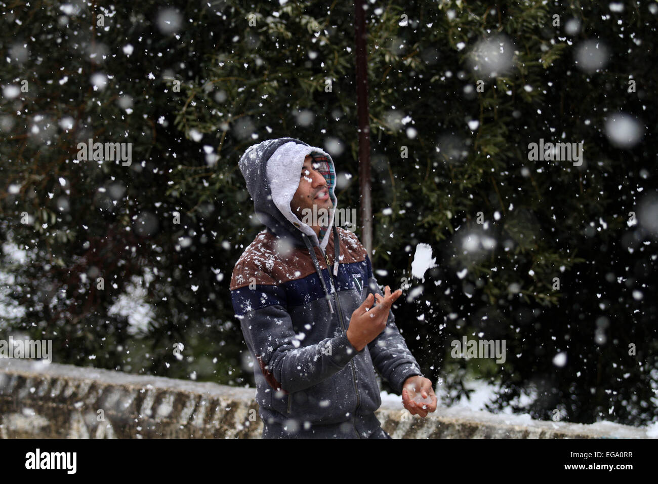 Nablus. 20th Jan, 2015. A Palestinian plays with snow in the West Bank ...