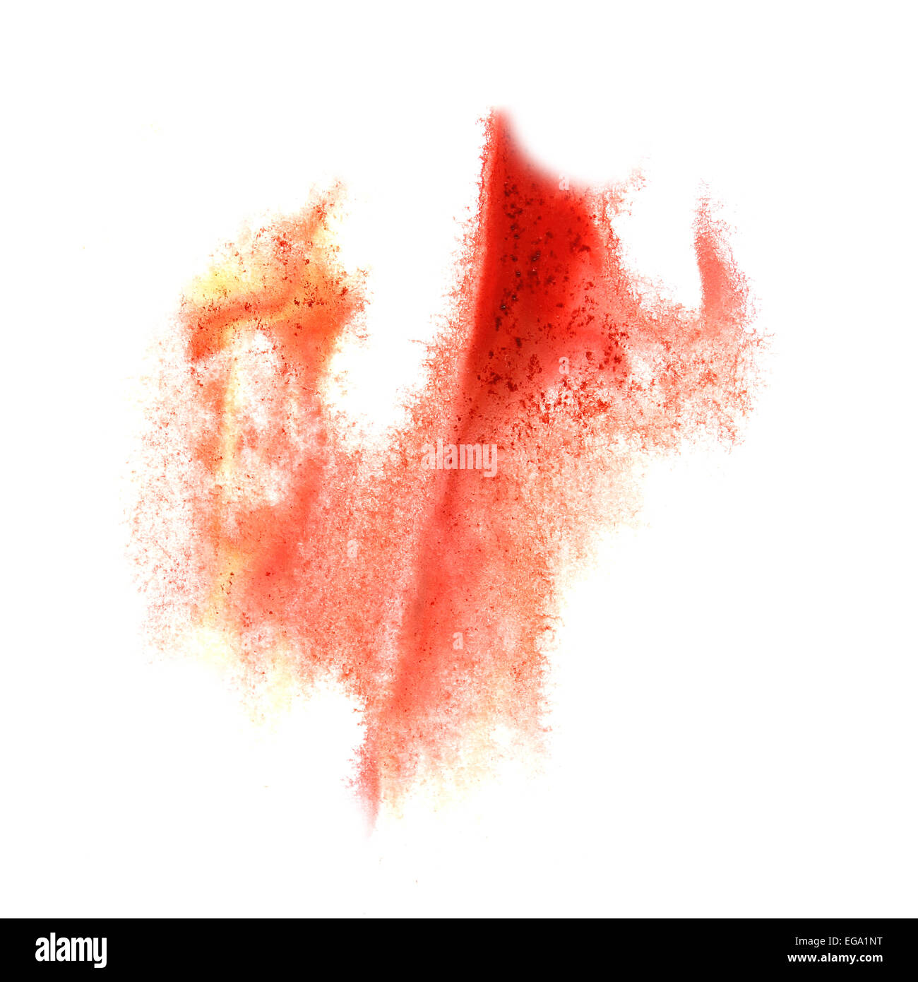ink red, yellow blot splatter background isolated on white hand Stock ...