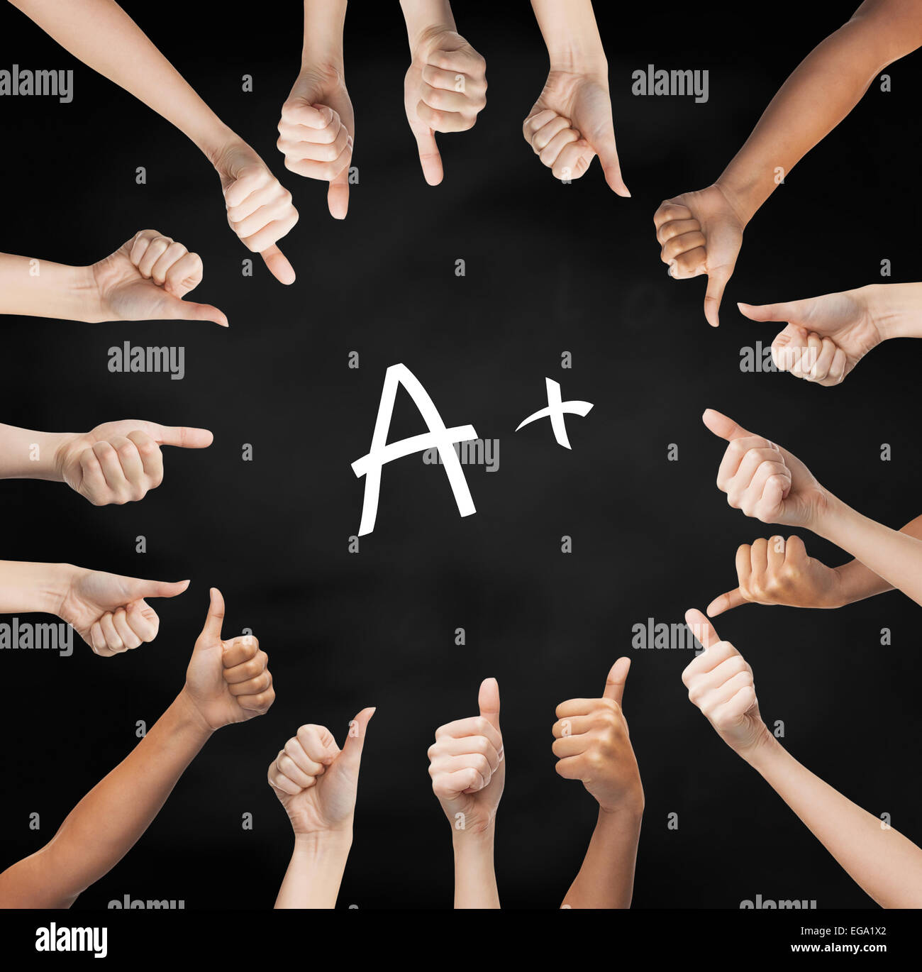 hands showing thumbs up in circle over a mark Stock Photo - Alamy
