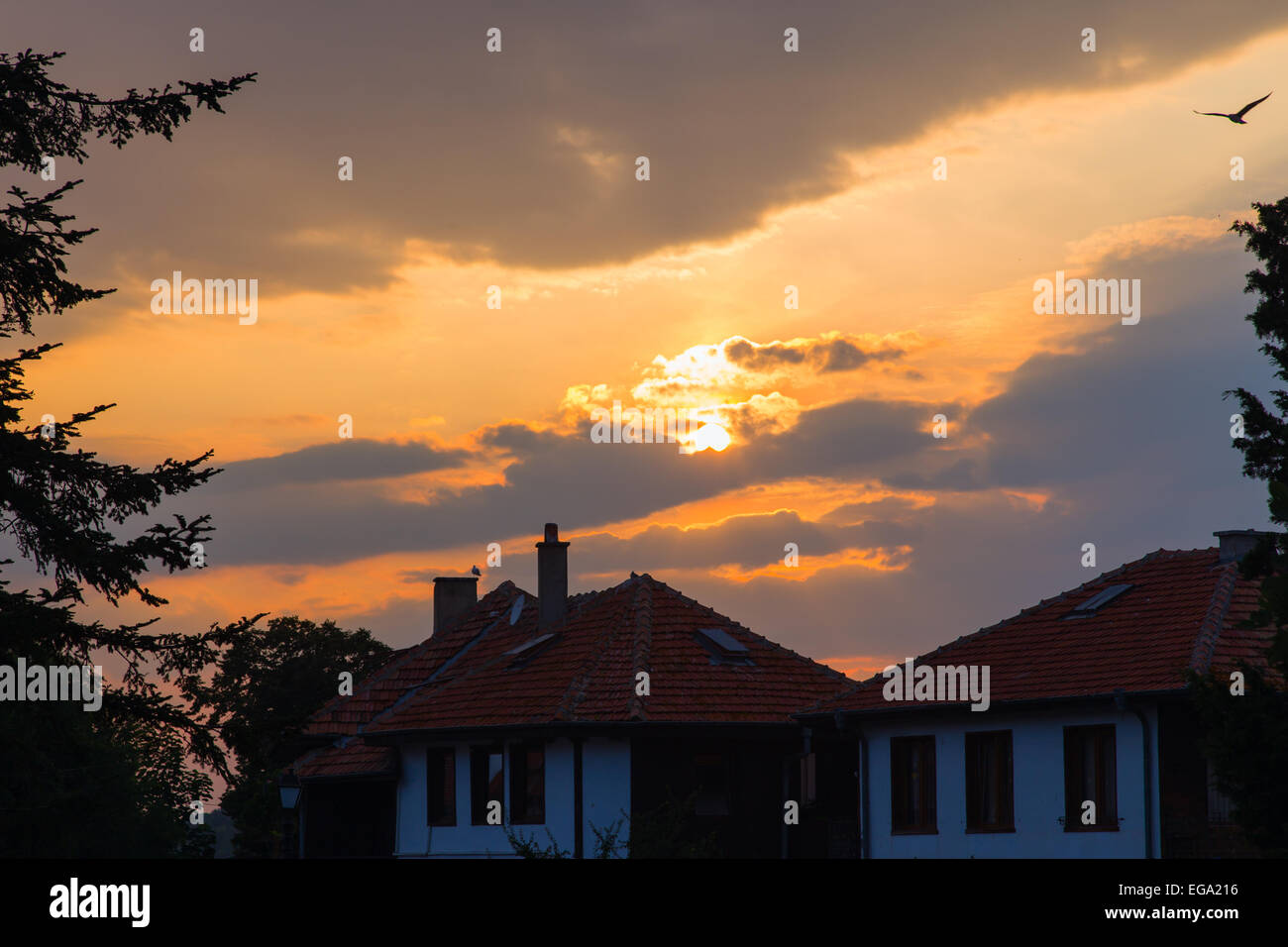 sunset sunrise sky home clouds Stock Photo - Alamy