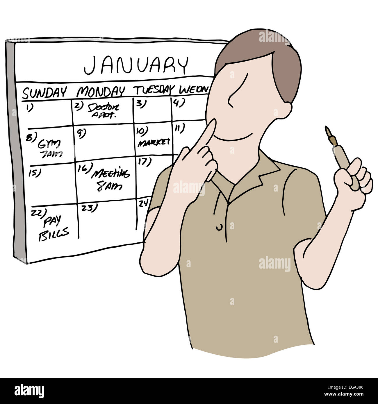 An image of a man using a calendar as a reminder Stock Photo - Alamy