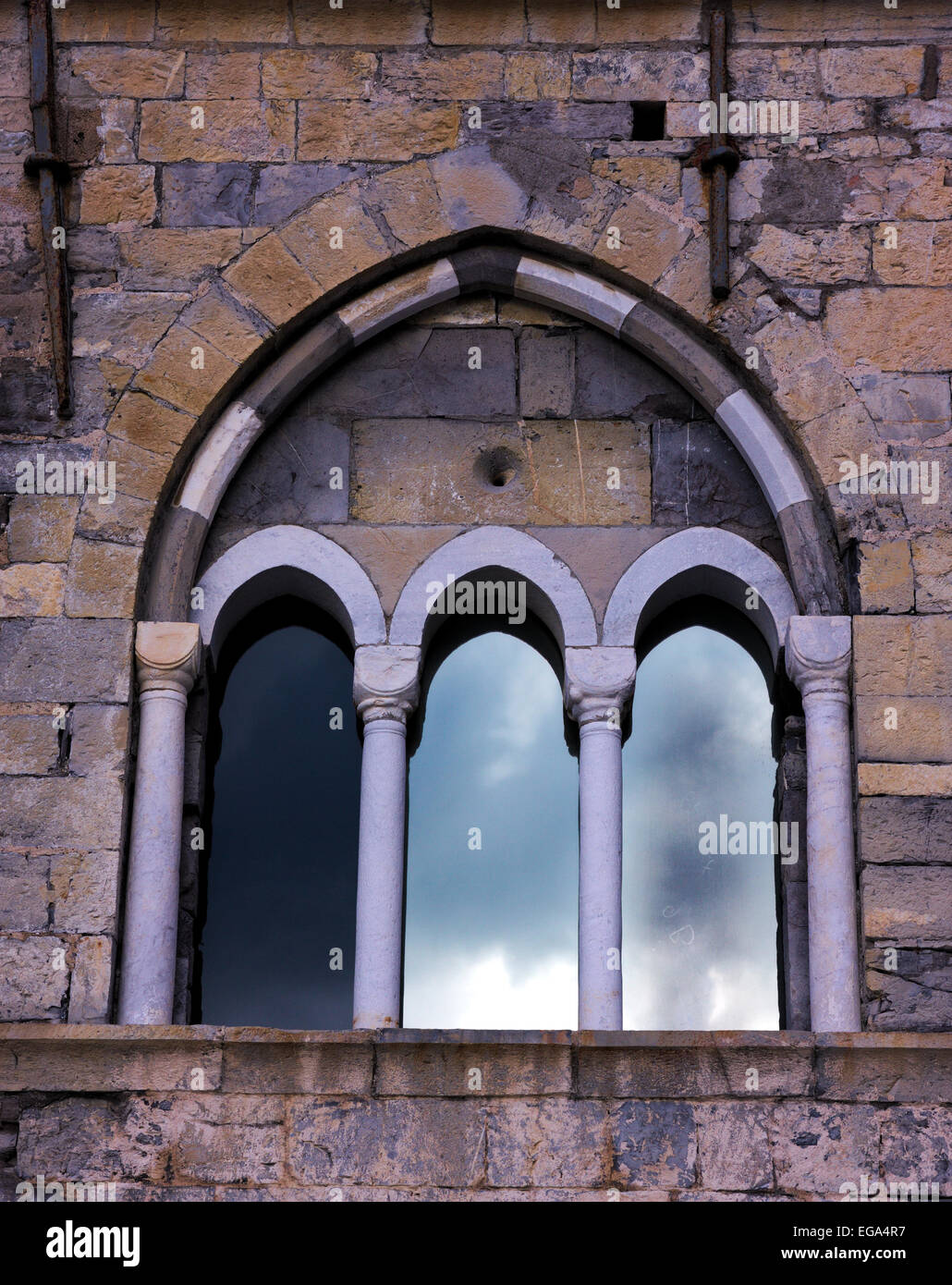 FAI San Fruttuoso beautiful three-light window close up Stock Photo - Alamy