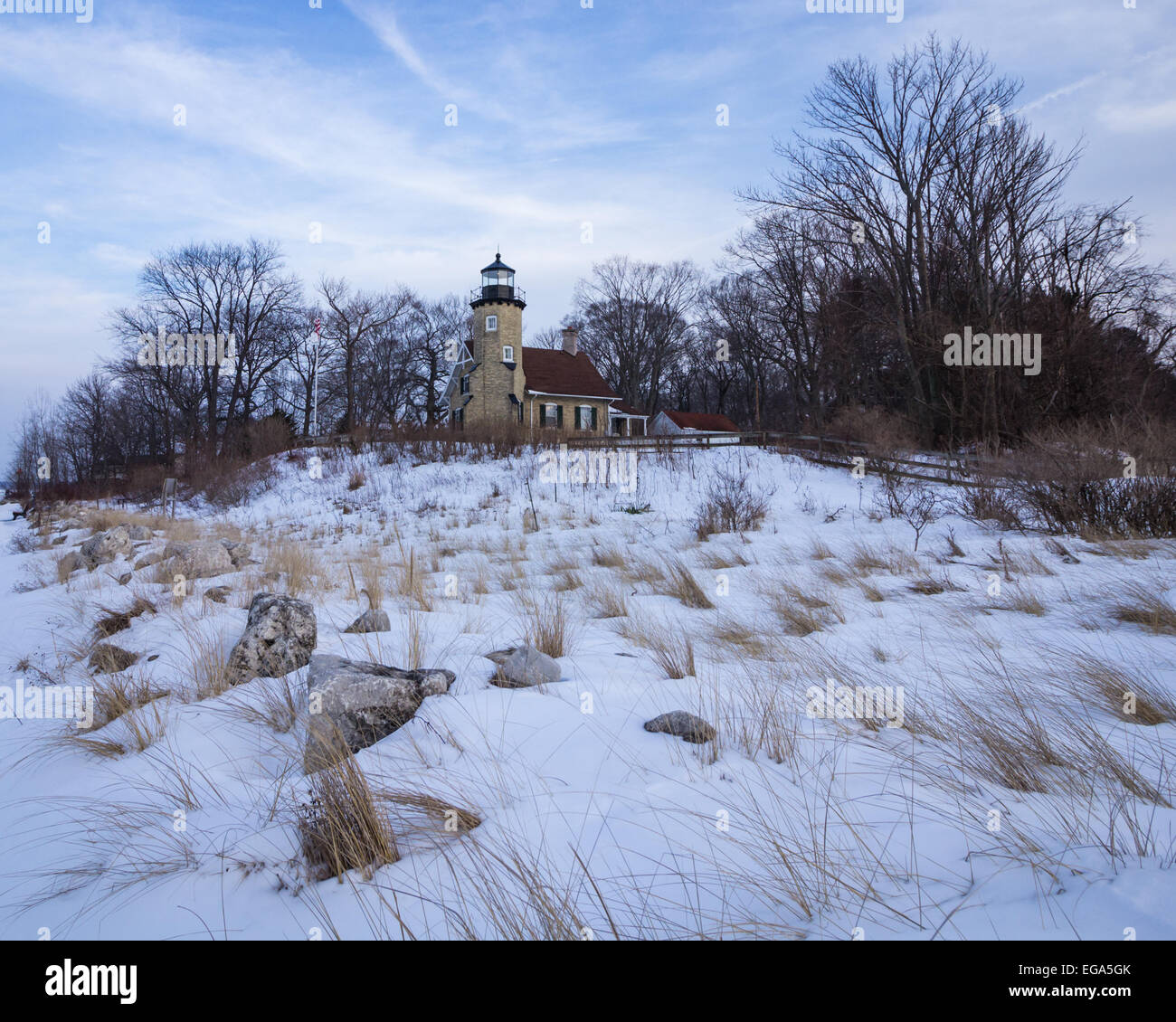 White River Lighthouse in Winter Stock Photo - Alamy
