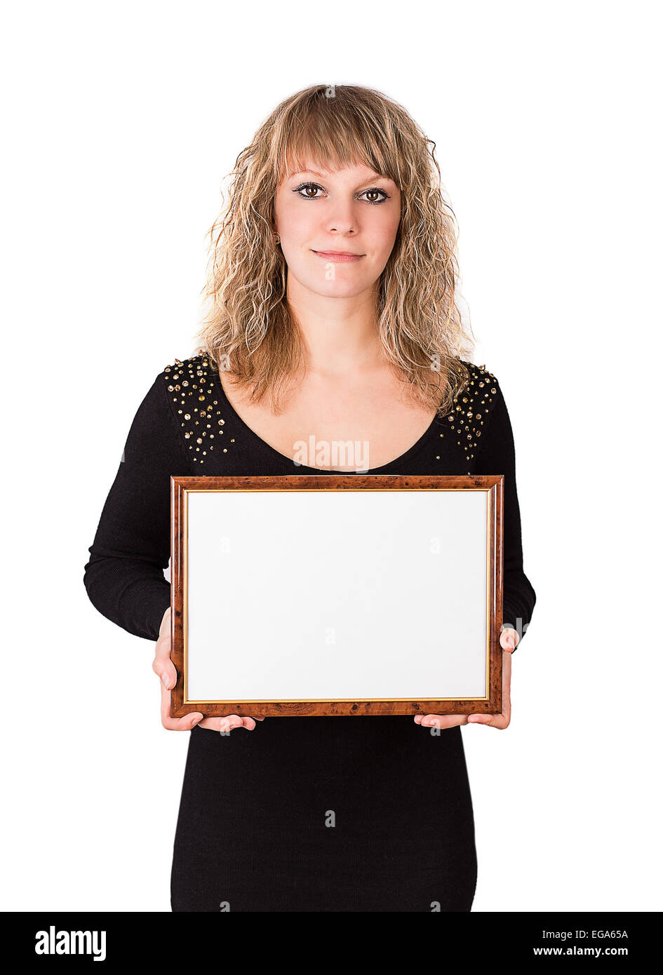 black dress woman frame isolated on white background Stock Photo - Alamy