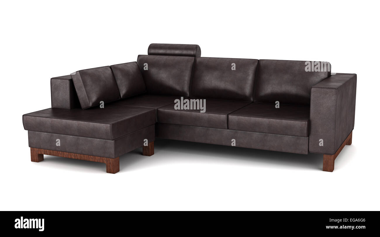 modern brown leather couch isolated on white background Stock Photo - Alamy
